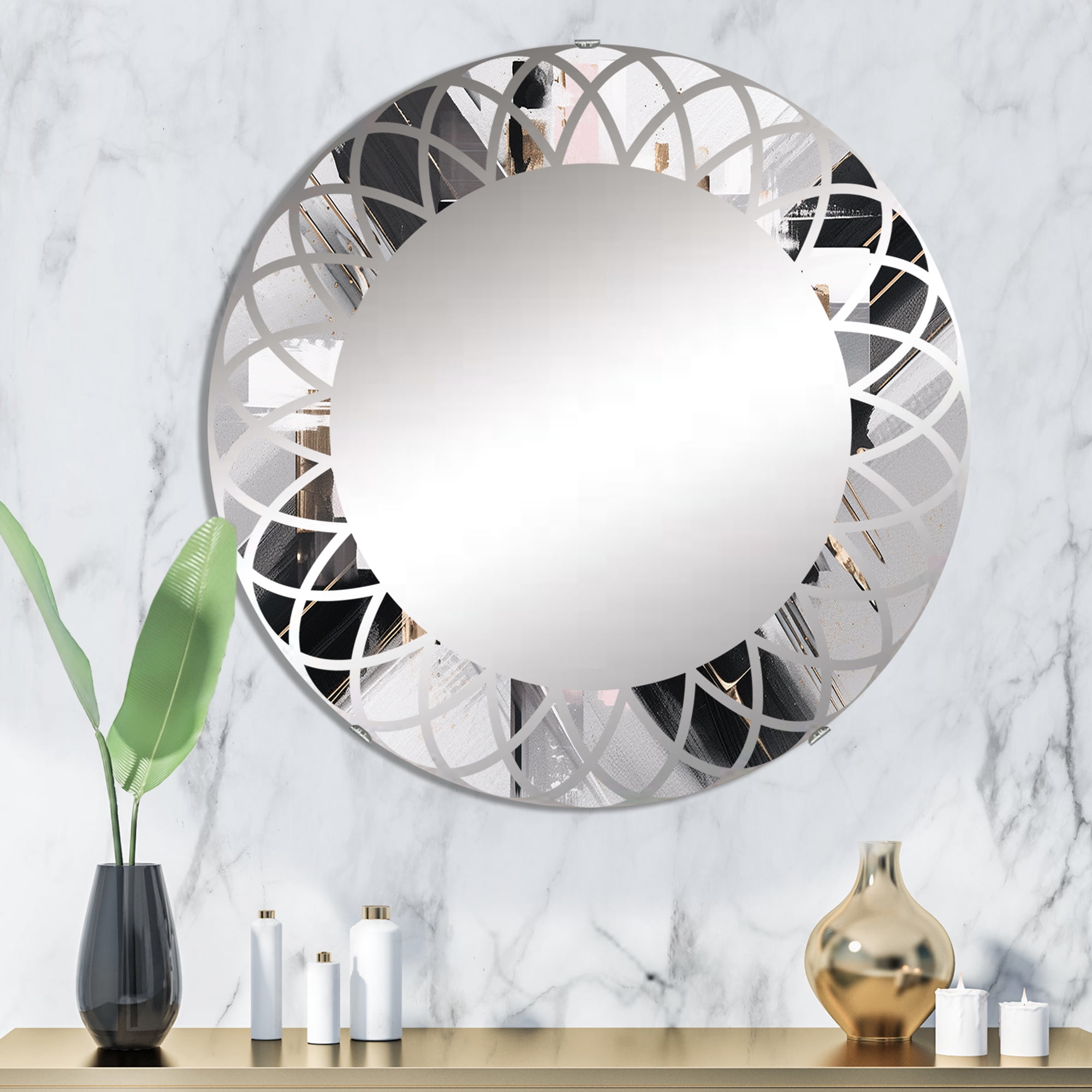 Designart "Abstractions in Symmetry I" Cubism Round Wall Mirror ...