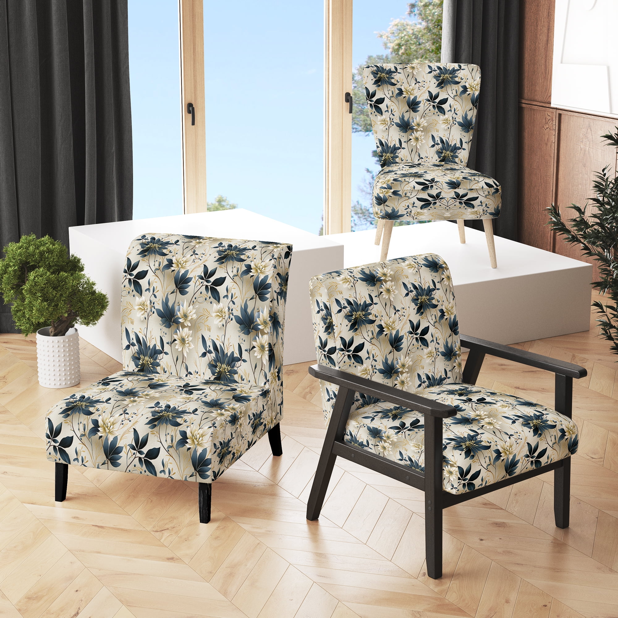 Designart "Achieving Serenity In Floral Gardens I" Blue Floral ...