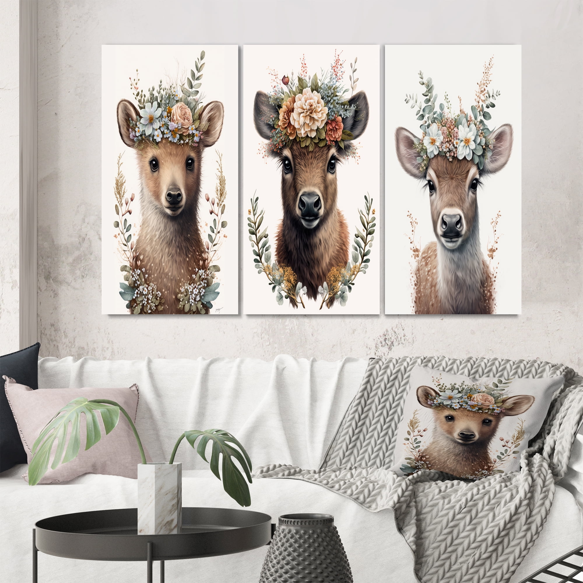 Designart "Adorable Baby Bear Adorned with a Floral Crown II" Animals ...