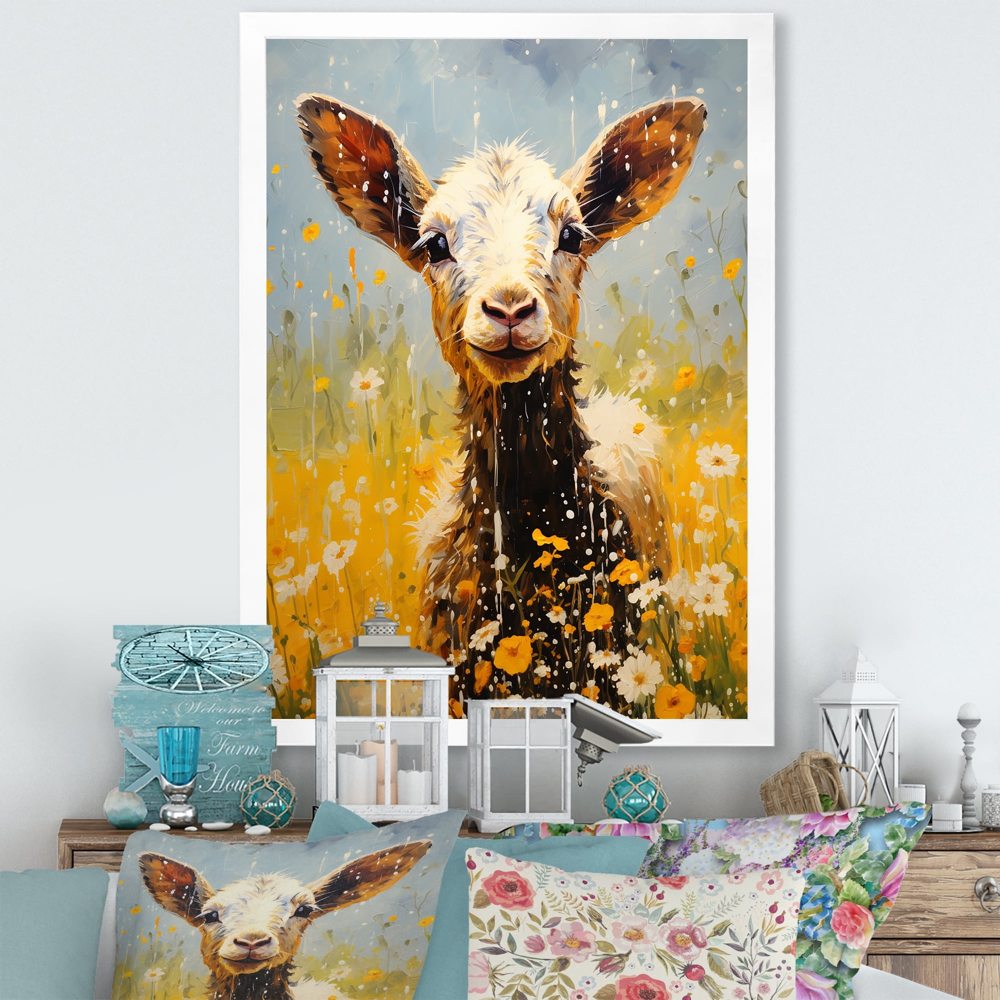 Designart "Adorable Caprine Image In Grassland I" Animals Goat Picture ...