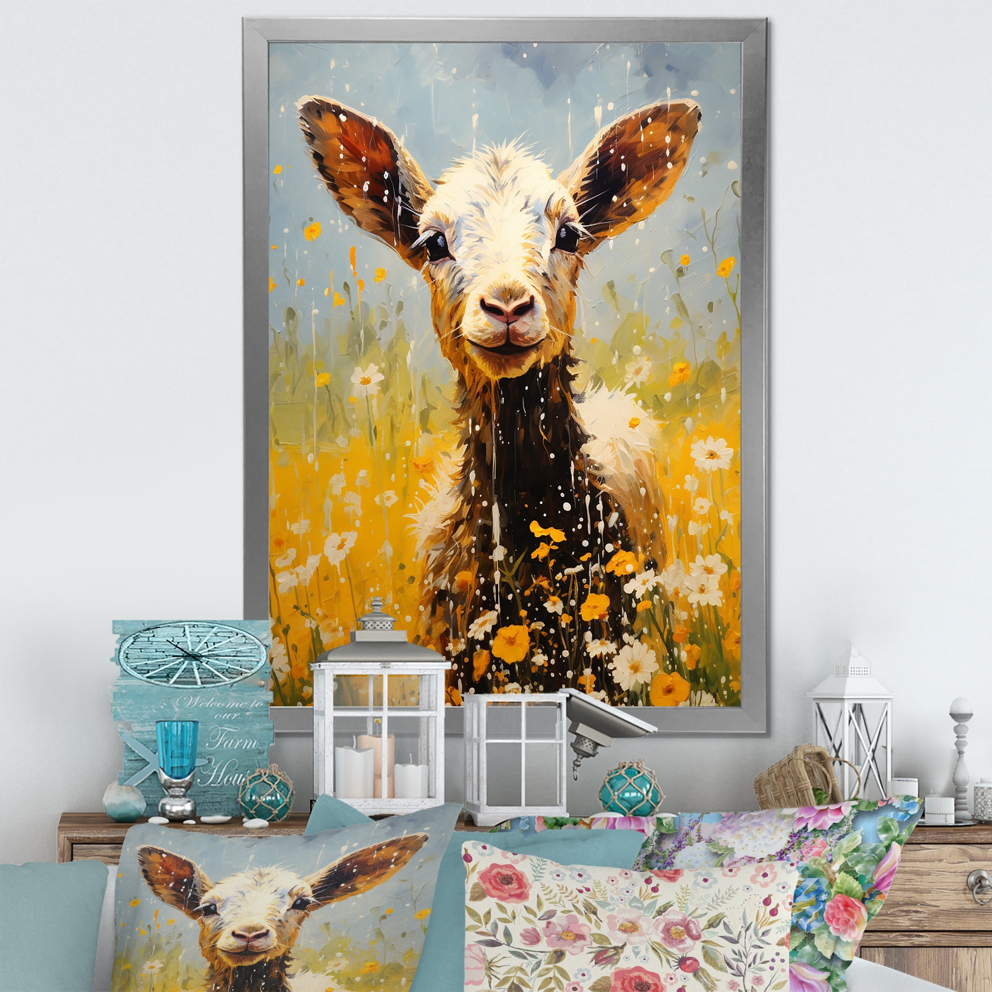 Designart "Adorable Caprine Image In Grassland I" Animals Goat Picture ...