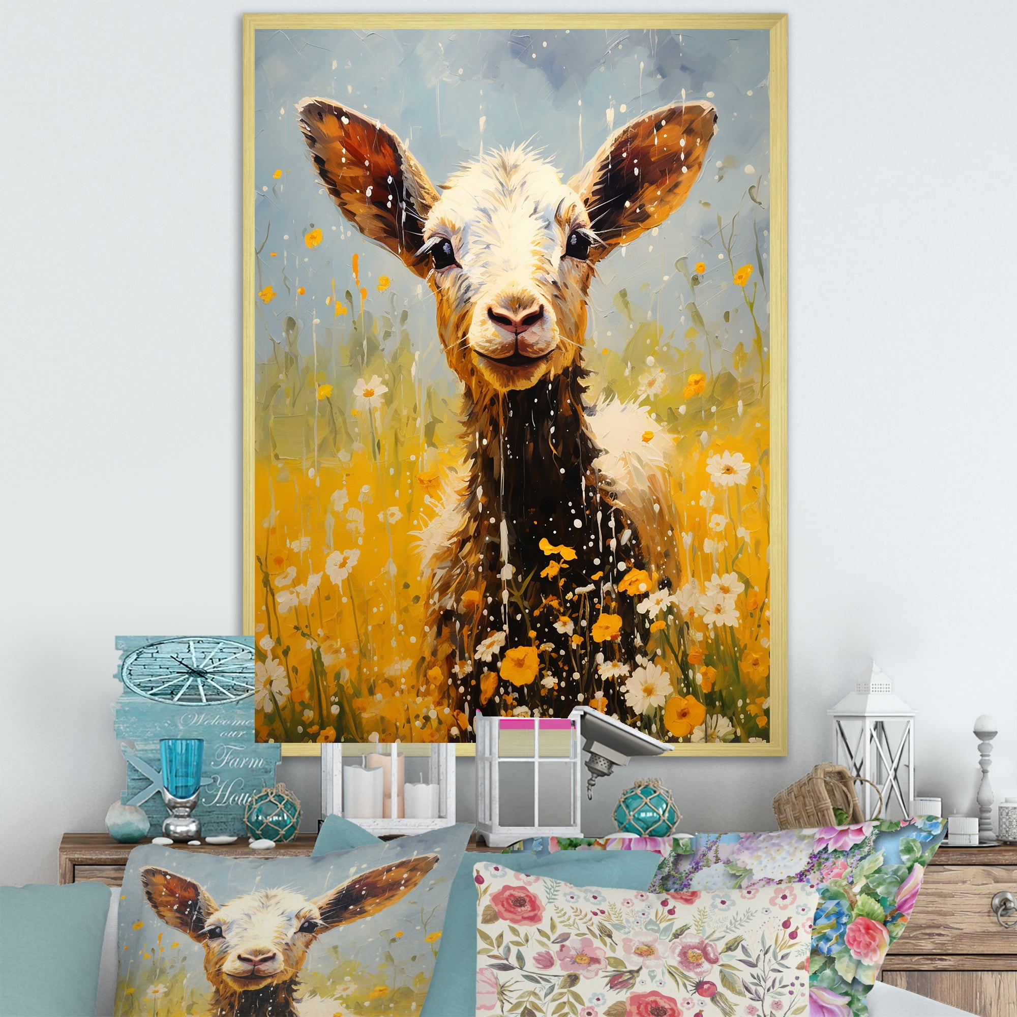 Designart "Adorable Caprine Image In Grassland I" Animals Goat Picture ...