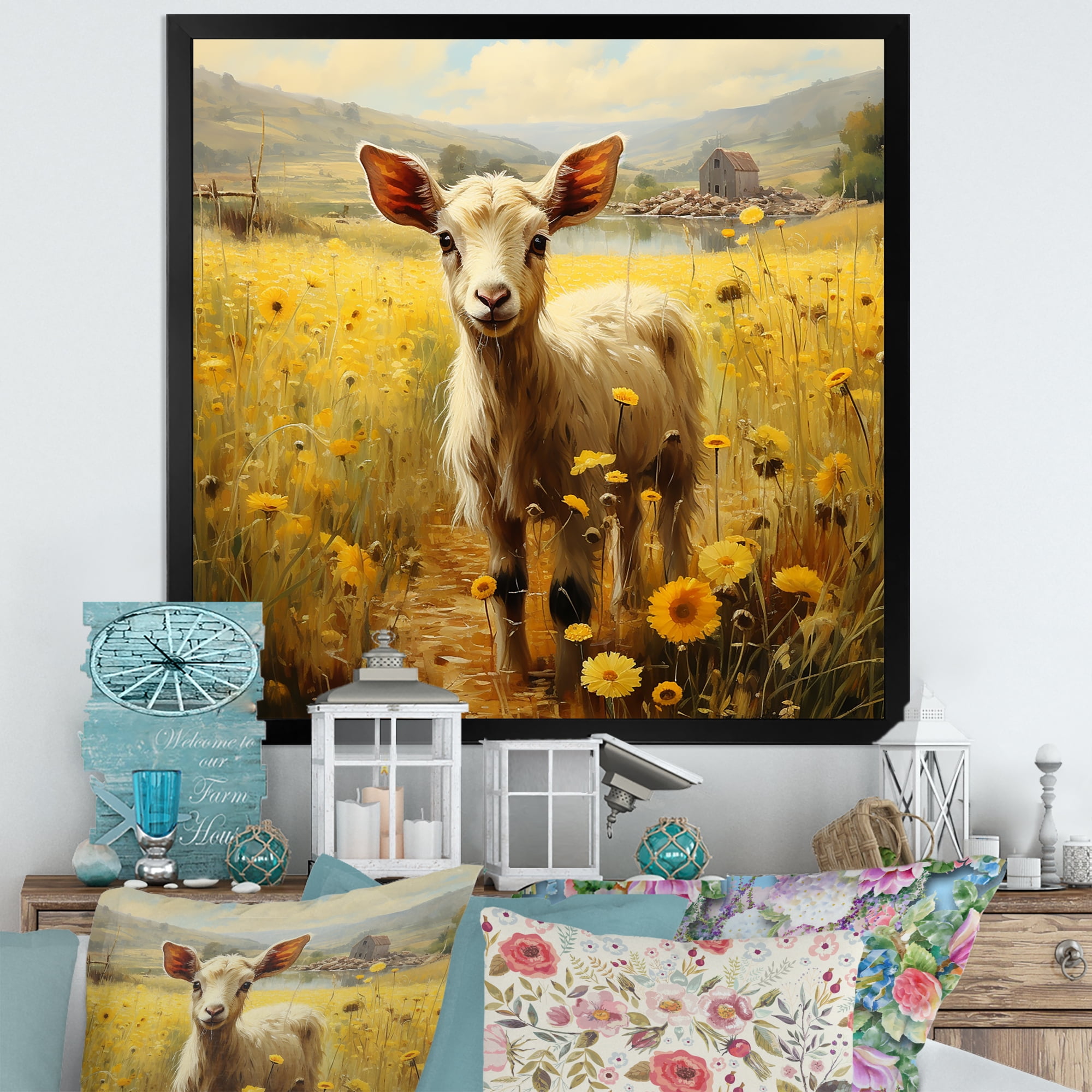 Designart "Adorable Caprine Image In Grassland II" Animals Goat Picture ...