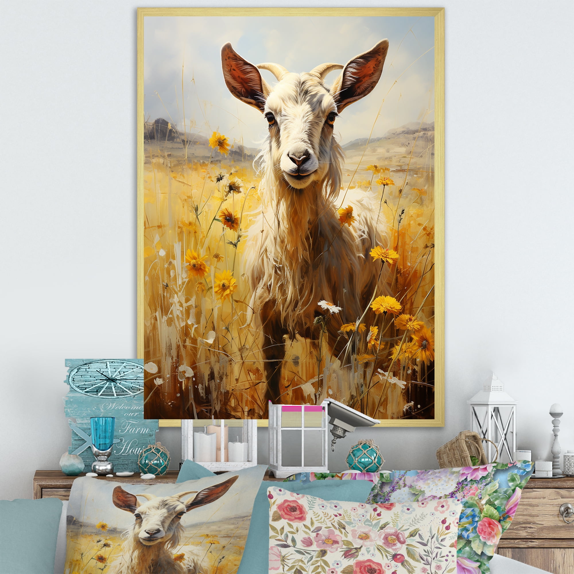 Designart "Adorable Caprine Image In Grassland III" Animals Goat ...