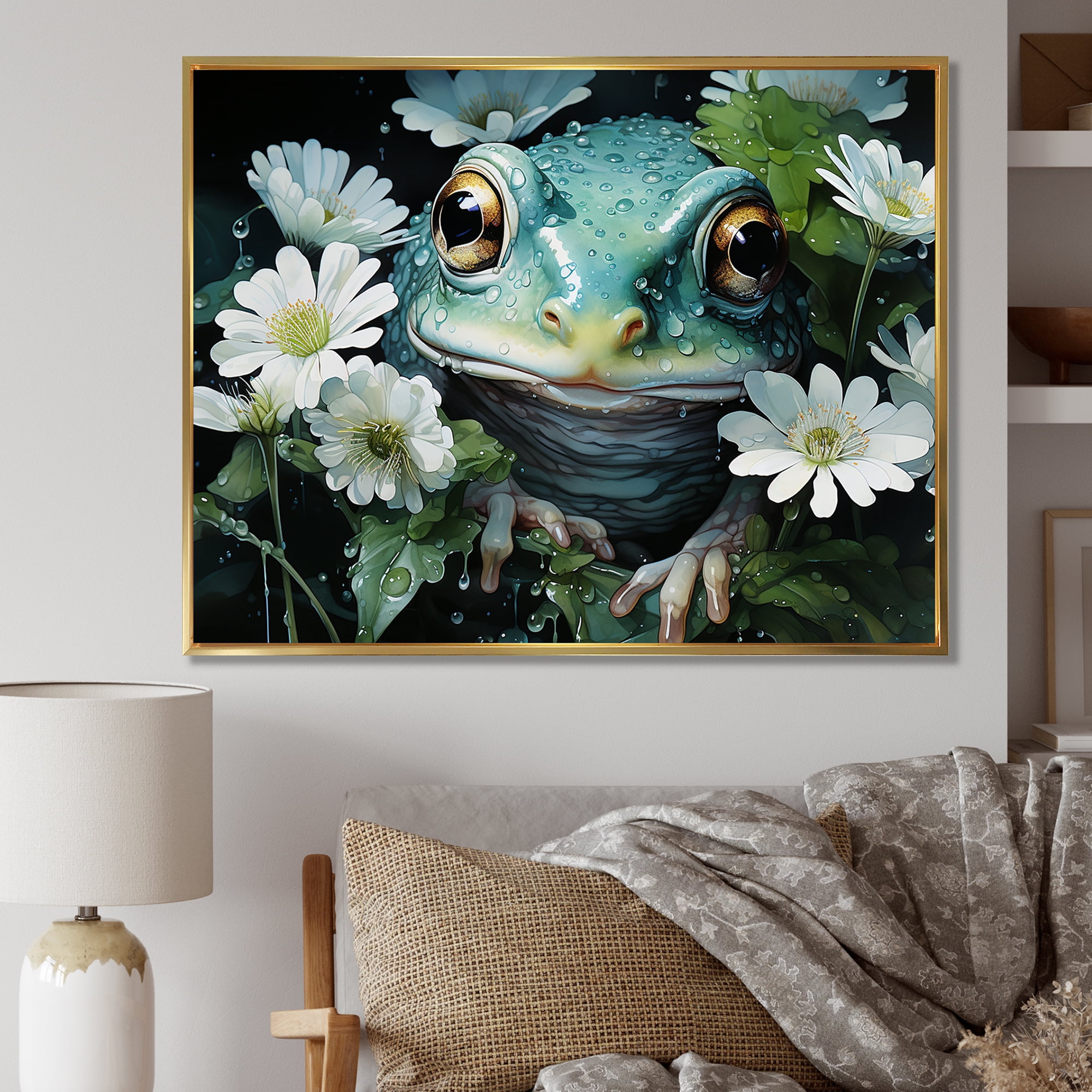 Designart "Adorable Frog Portrait By The Pond" Frogs & Toads Floater ...