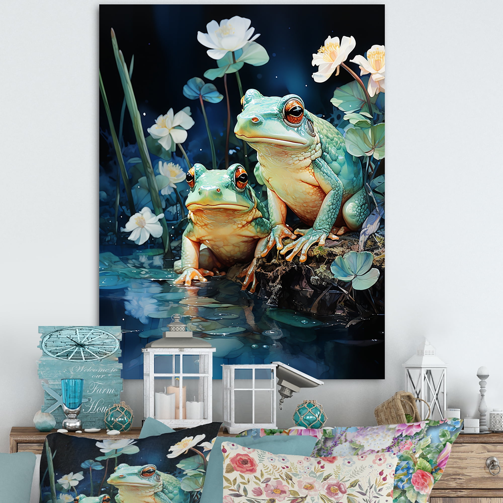 Designart "Adorable Frog Portrait By The Pond III" Frogs & Toads Wall ...