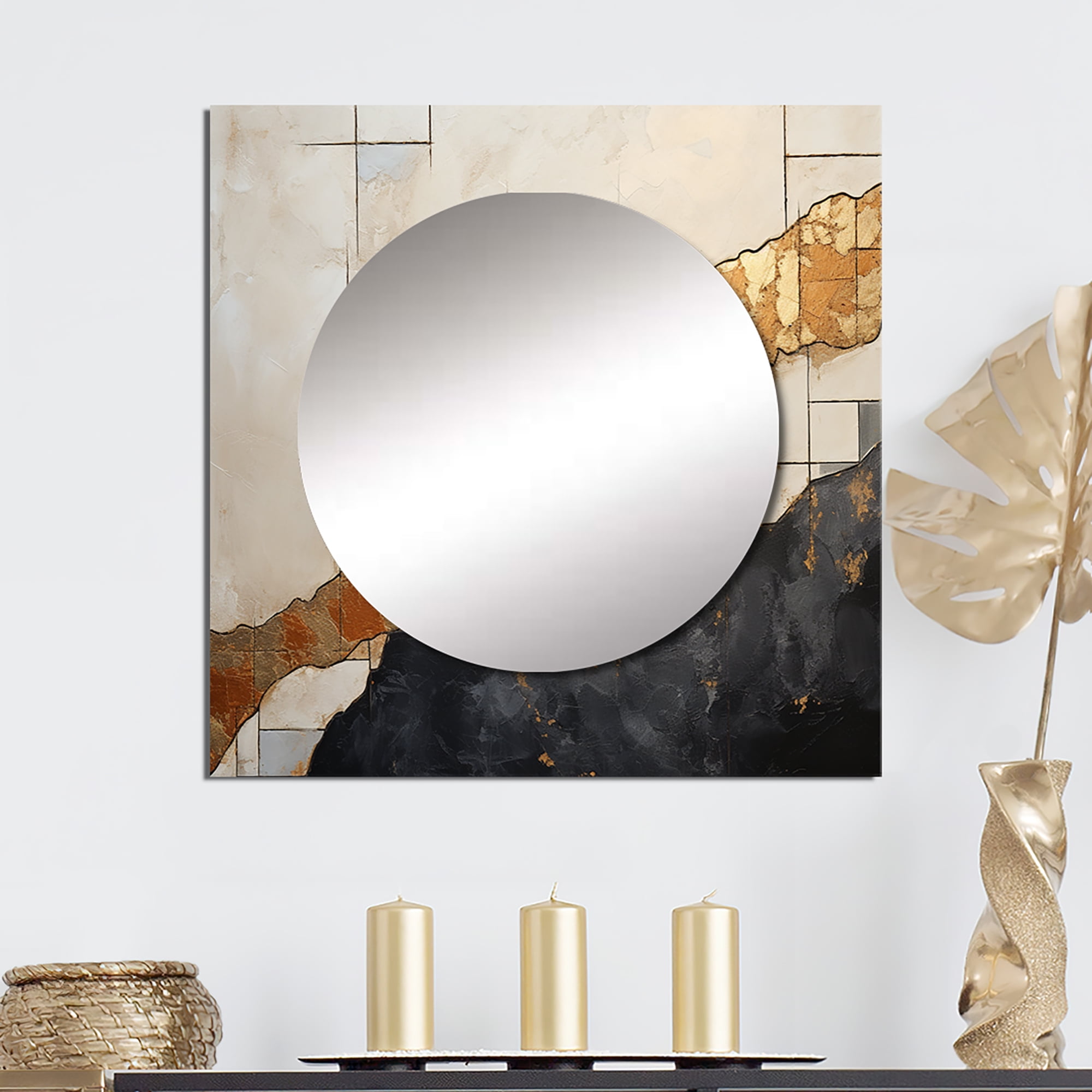 Designart "Adorned Gold and Black Pottery VI" abstract spirals Black ...
