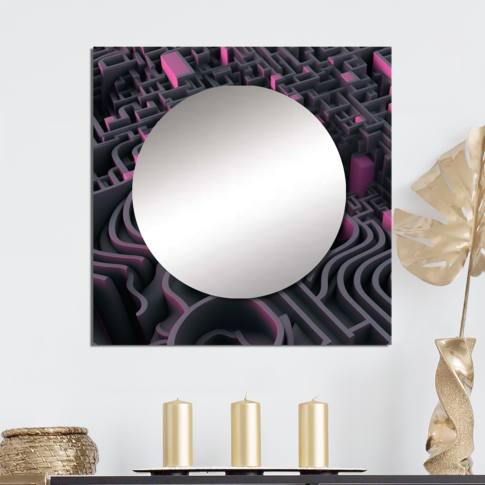 Designart "Advanced Maze Purple Maze Grid II" Modern Geometric Square ...