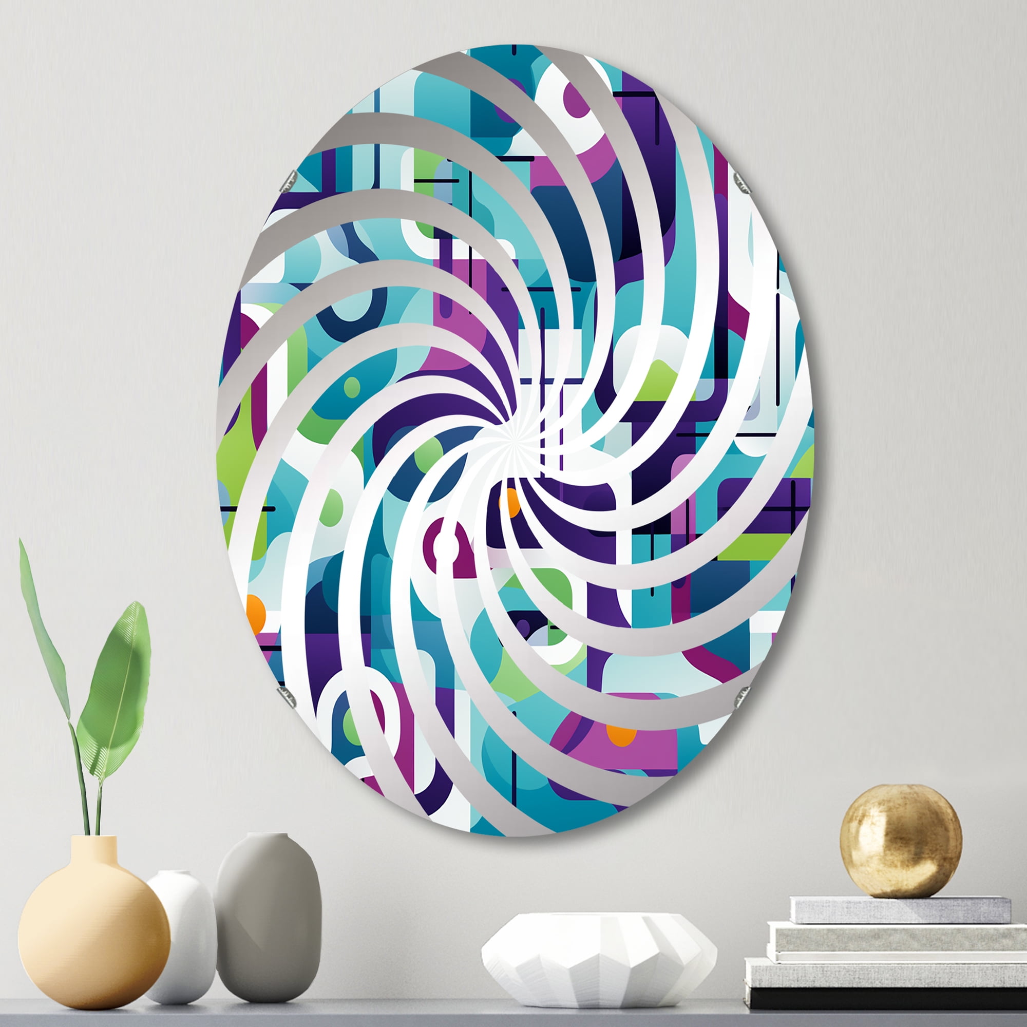 Designart "Adventurous Groovy Grid in Green and Purple III" Geometric ...
