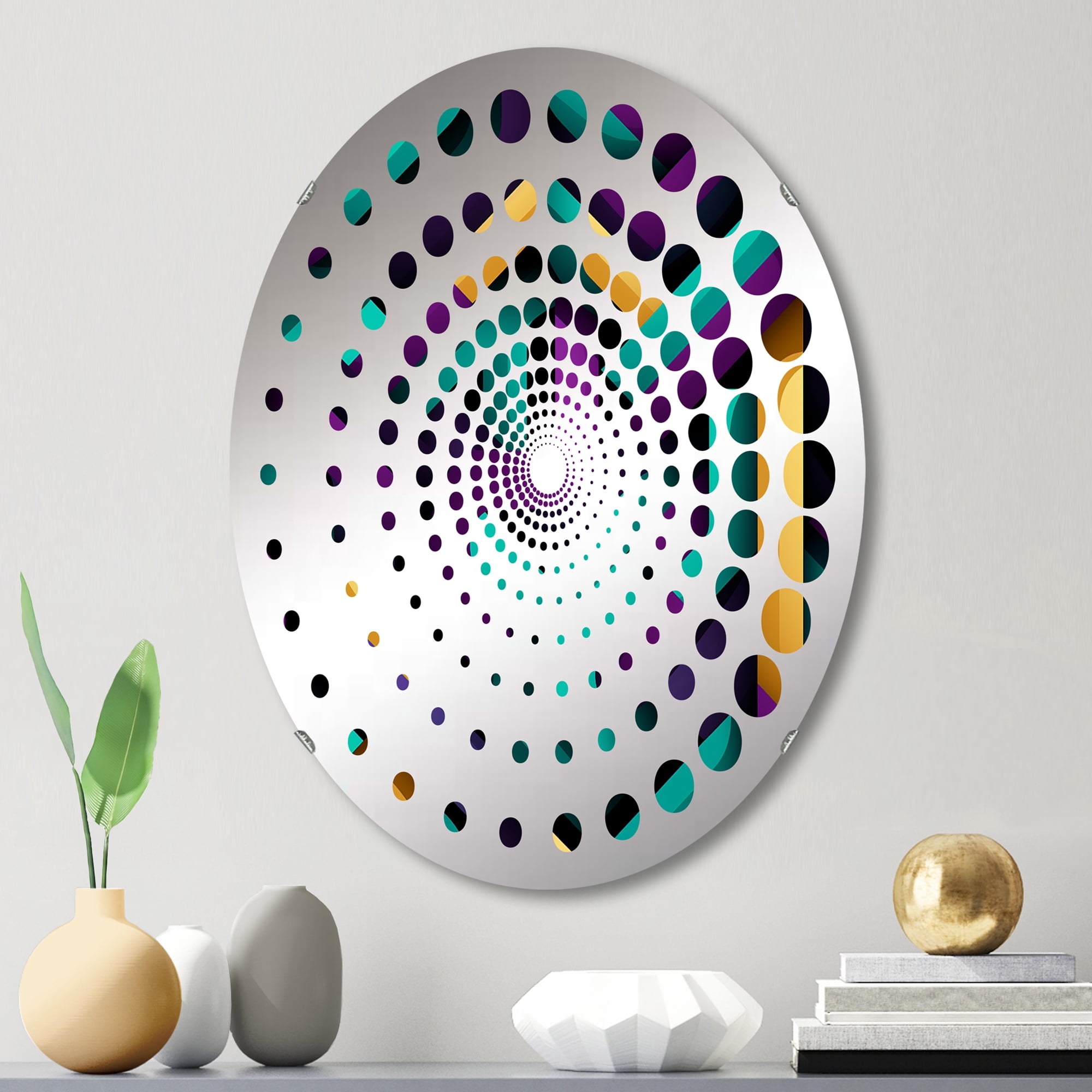 Designart "Adventurous Groovy Grid in Green and Purple IV" Geometric ...