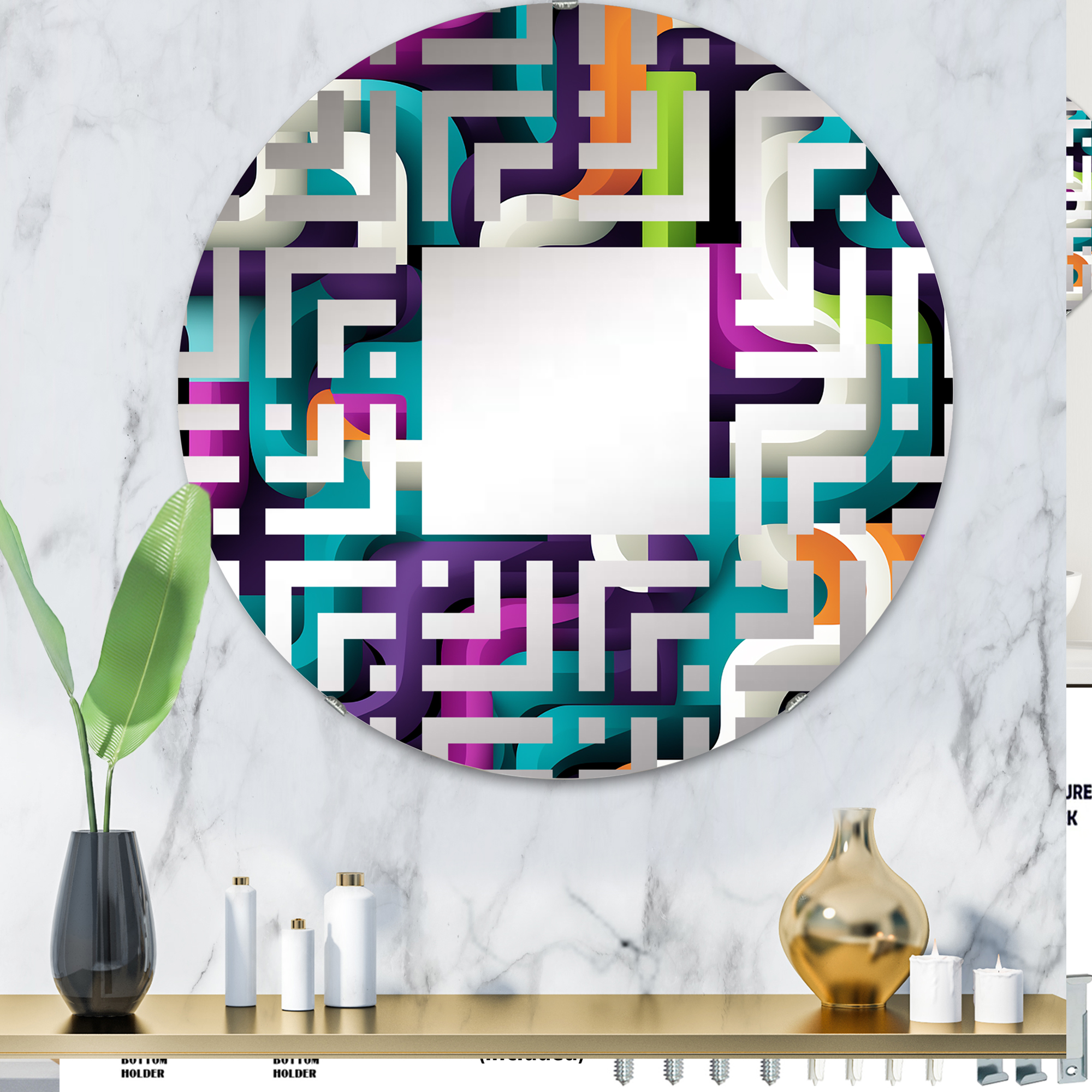 Designart "Adventurous Groovy Grid in Green and Purple I" Geometric ...