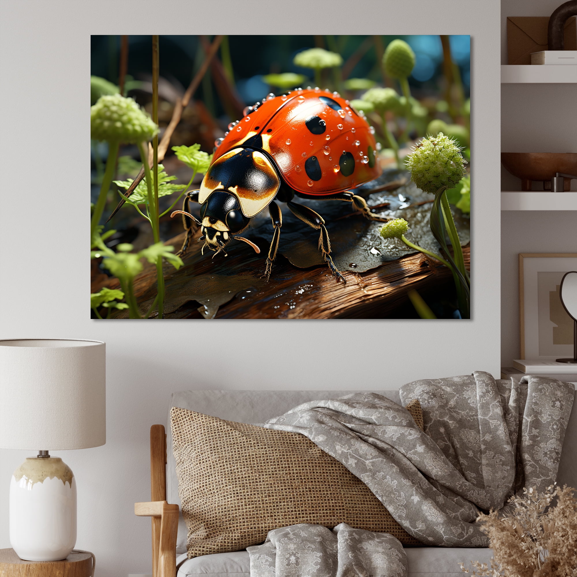Designart "Adventurous Ladybug in Red II" Animals Wall Art - Modern Red ...