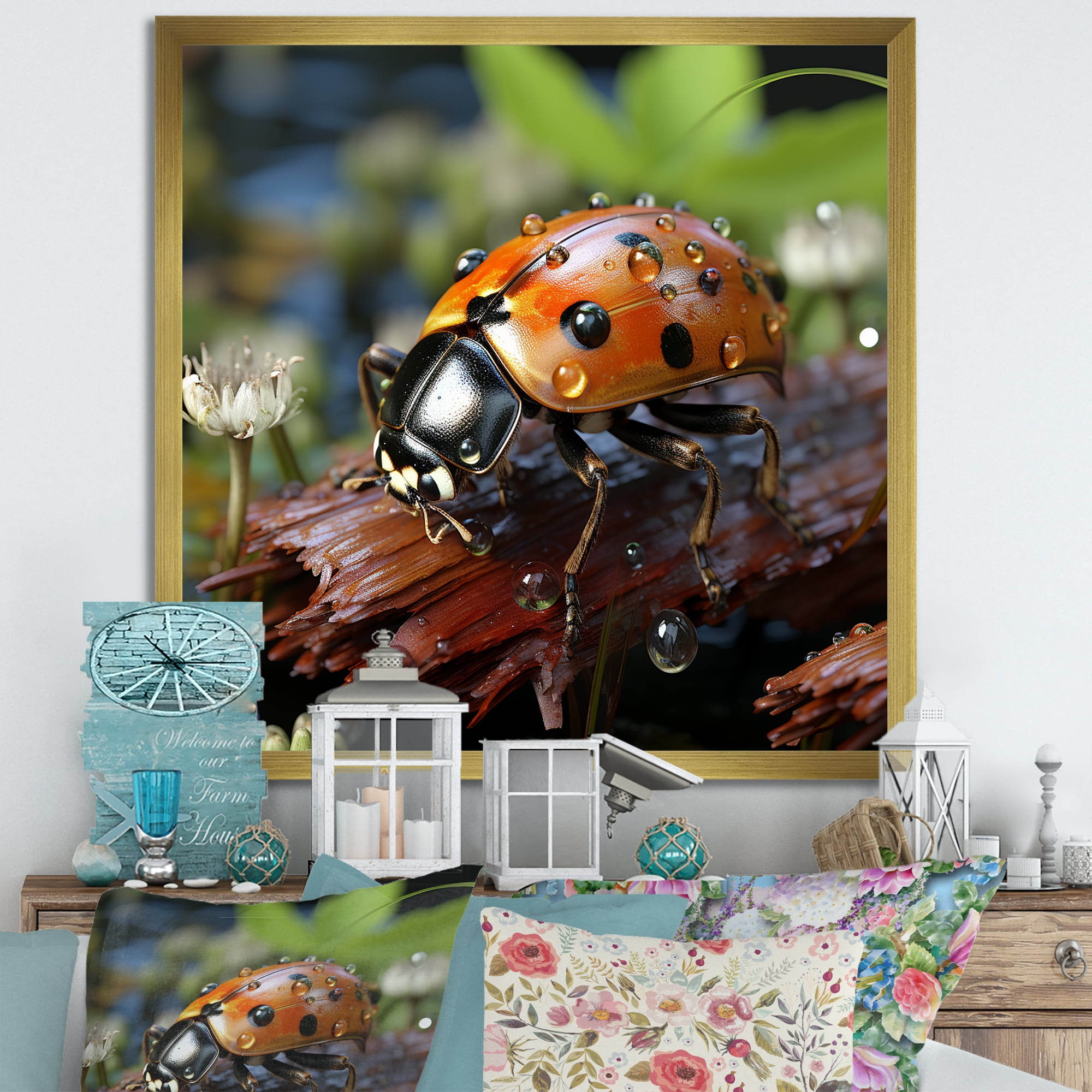 Designart "Adventurous Ladybug in Red III" Animals Framed Wall Art ...