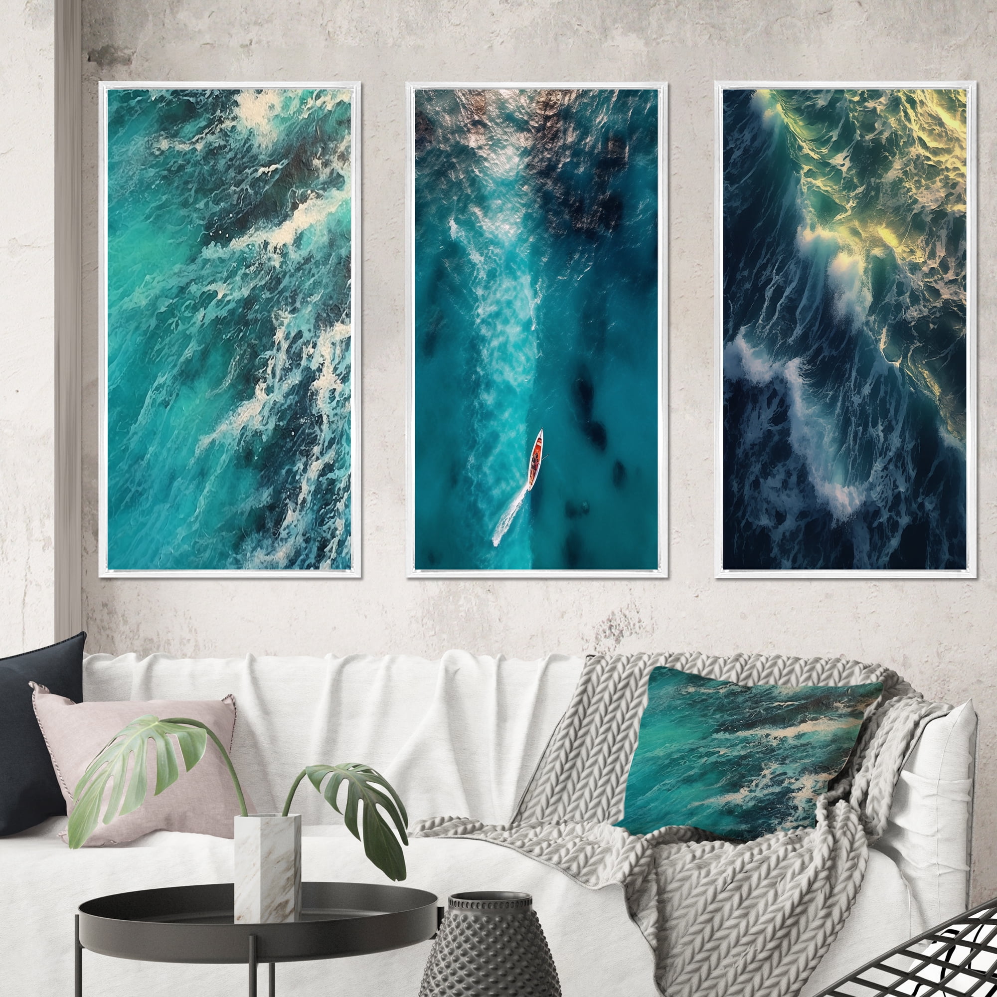Designart "Aerial Photograph of Turquoise Waves Breaking VI" Coastal ...