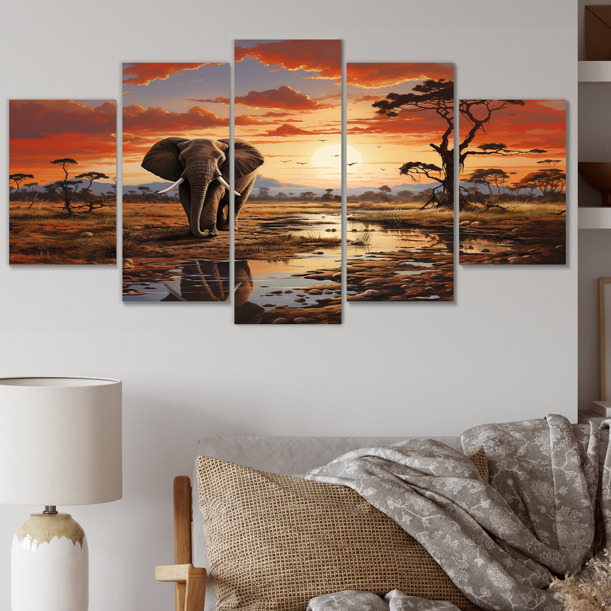Designart "Africa Fauna Safari Essence" Animals Art Living Room Set ...