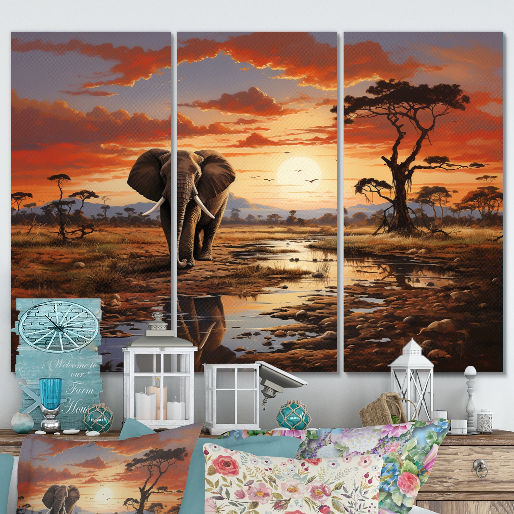 Designart "Africa Fauna Safari Essence" Animals Art Living Room Set ...