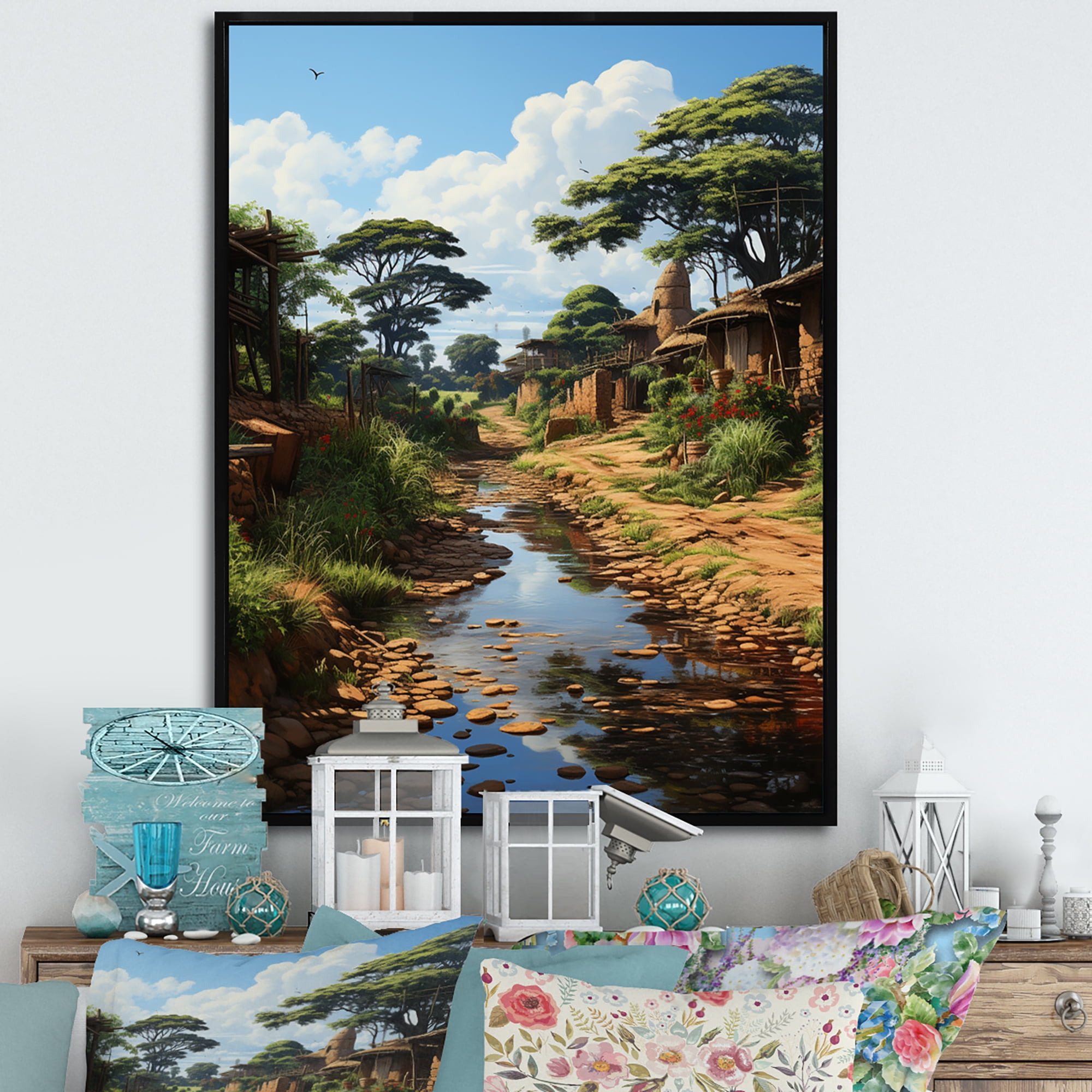 Designart "African Calm Tranquility" African Floater Framed Canvas ...