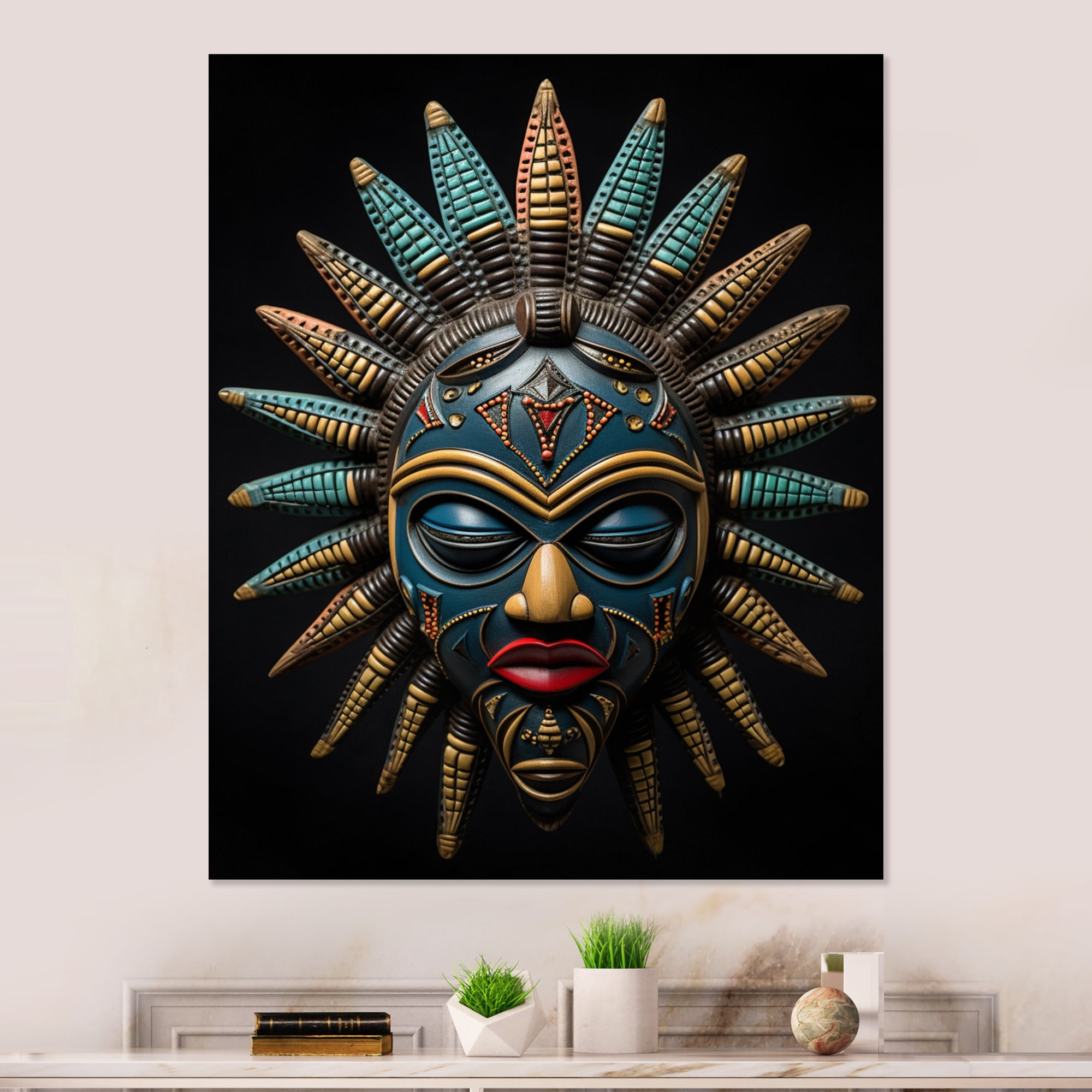 Designart "African Ethnic Bamileke Facepiece" African Tribal Metal Art ...