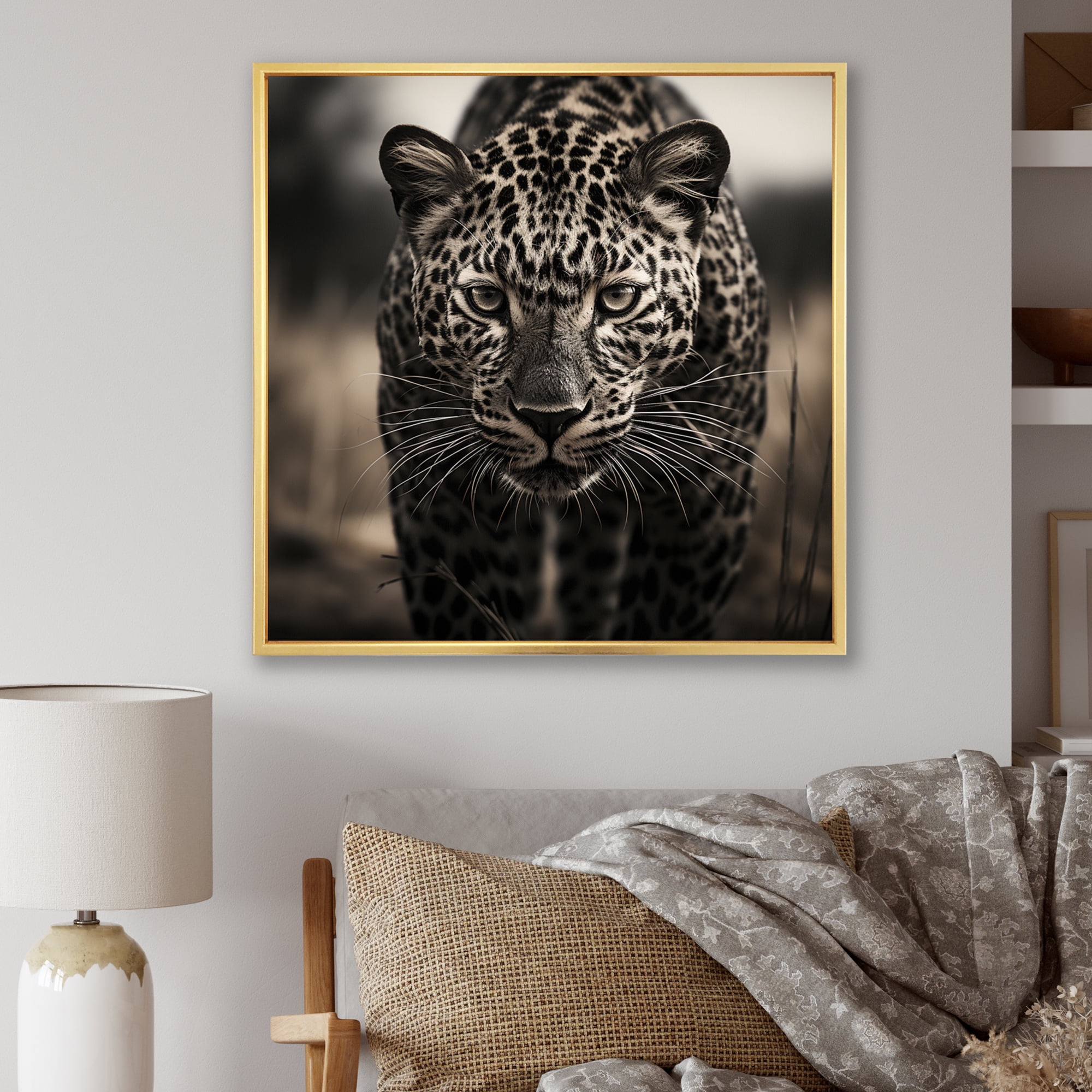 Designart "African Greyscale Cheetah Depiction" Animals Floater Framed ...