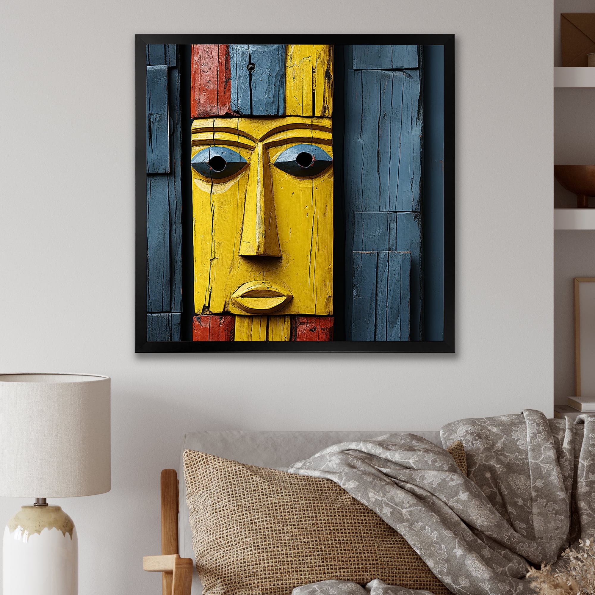 Designart "African Kuba Pattern Mask" People Framed Wall Art Decor ...