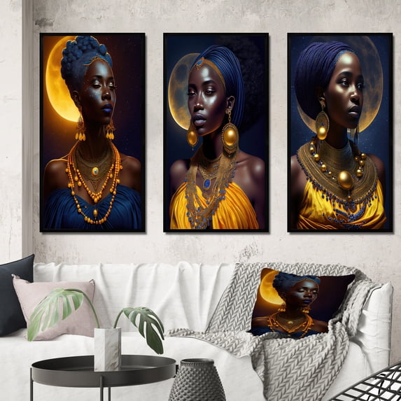 Designart "African Queen in Blue Moonlight II" Contemporary Glam Framed ...