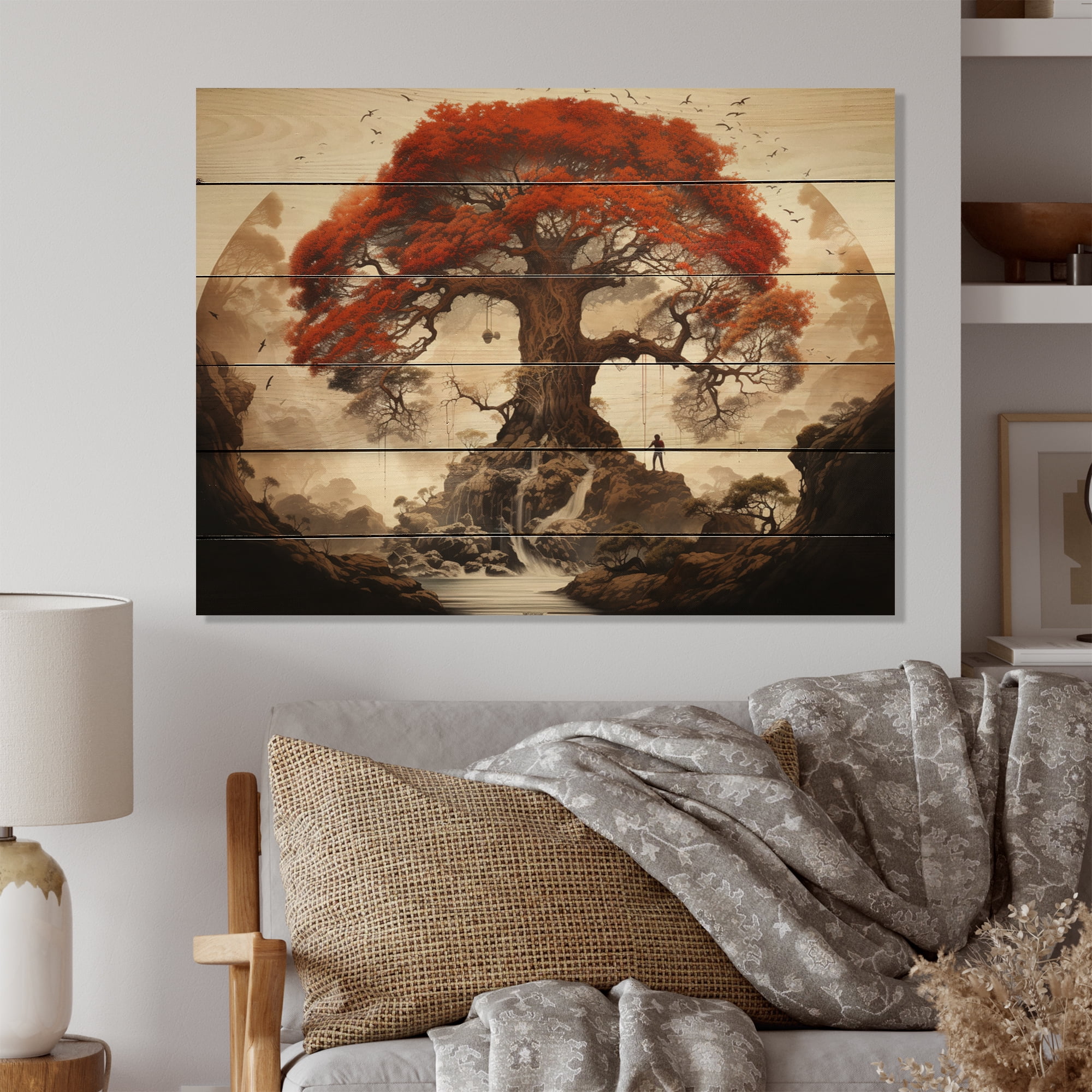 Designart "African Scarlet Tree" African American Print on Natural Pine ...