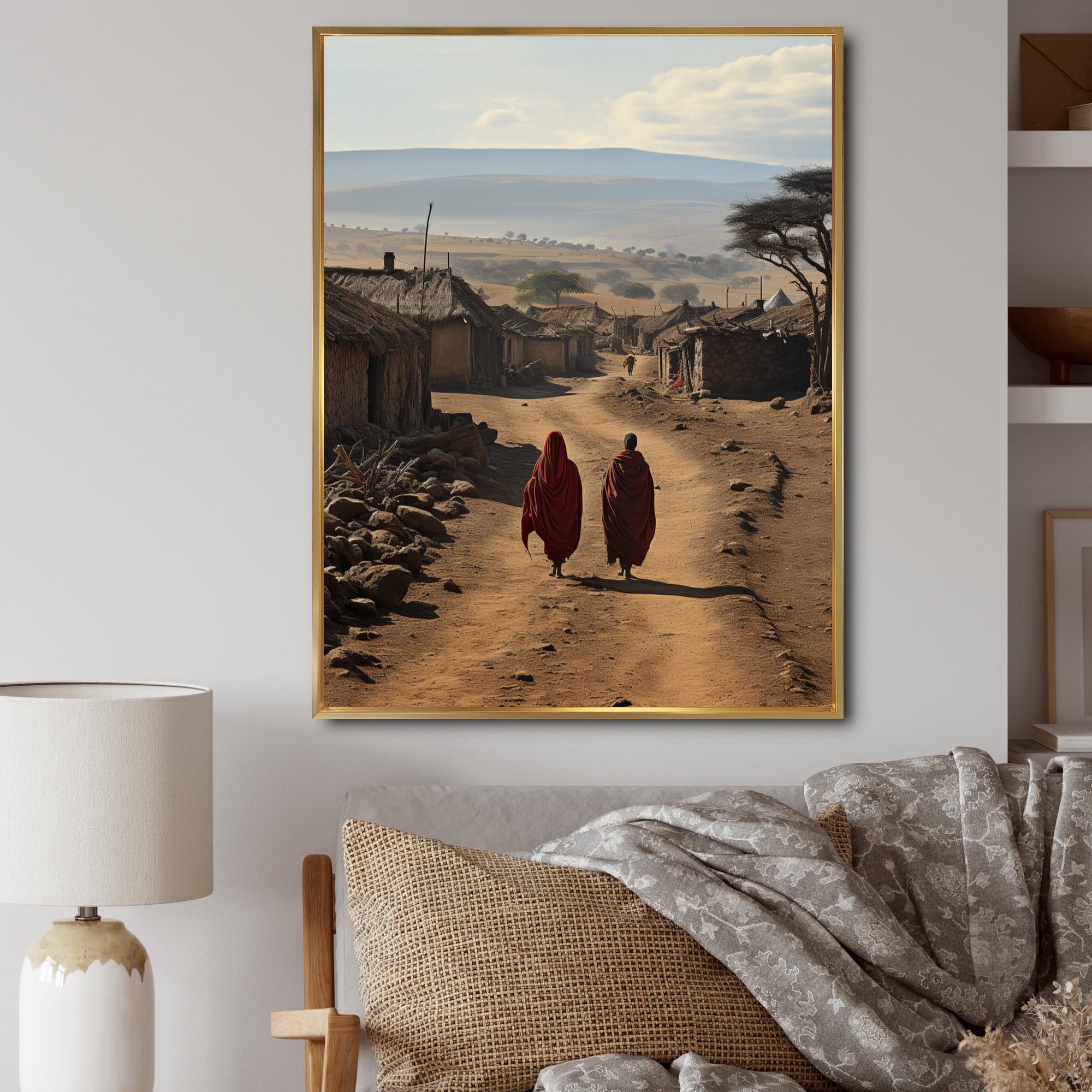 Designart "African Settlement Maasai I" African American Floater Framed ...