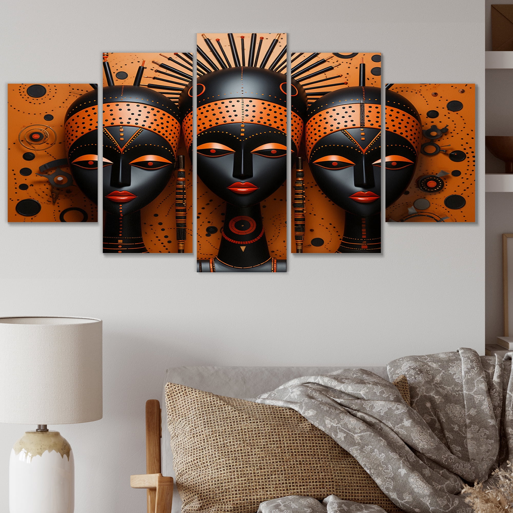 Designart "African Tribal flow IV" African Tribal Metal Wall Art Set ...