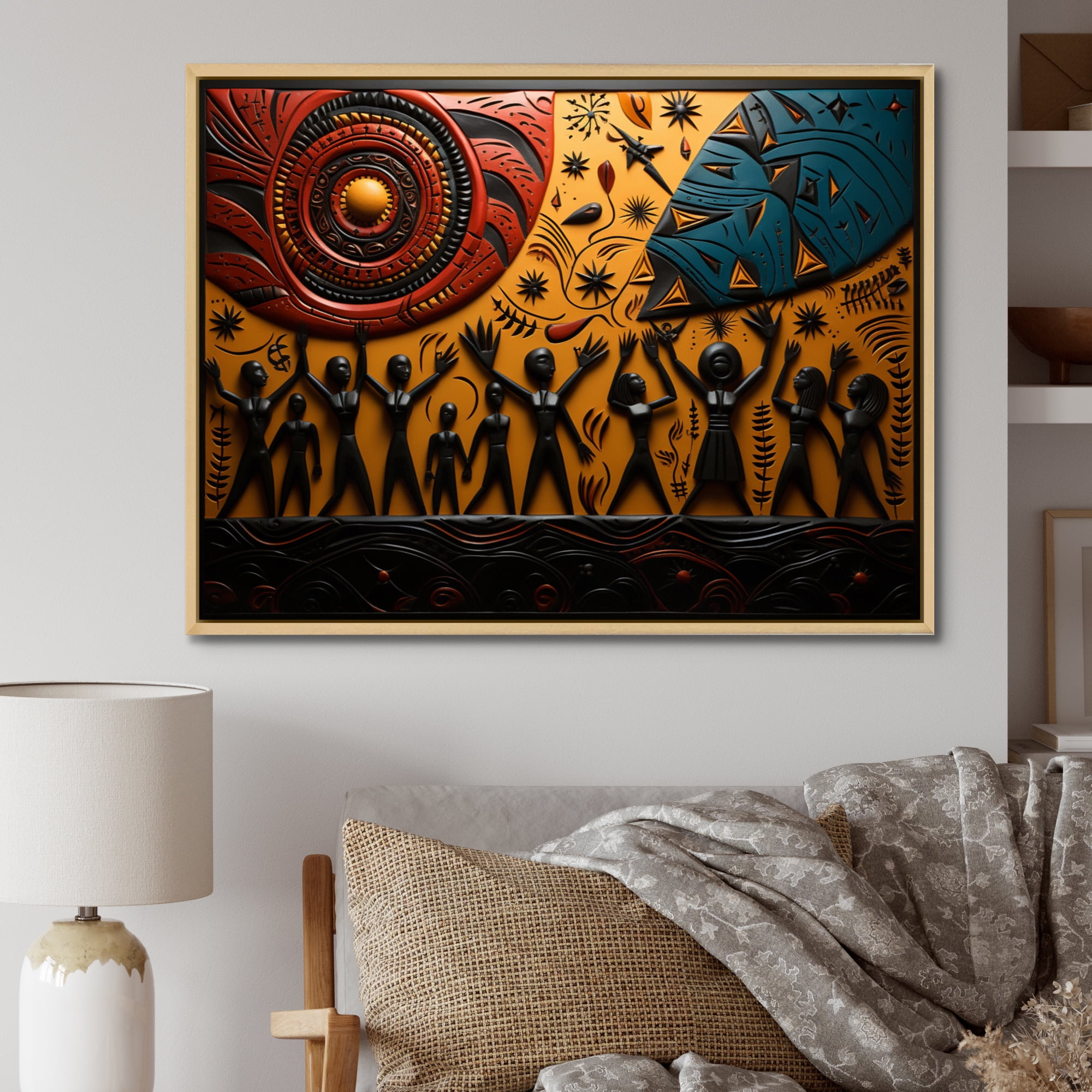 Designart "African Tribal flow IX" African Tribes Floater Framed Canvas ...