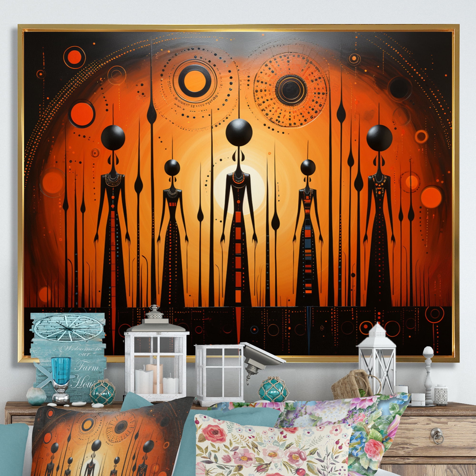 Designart "African Tribal flow V" African Tribal Floater Framed Wall ...