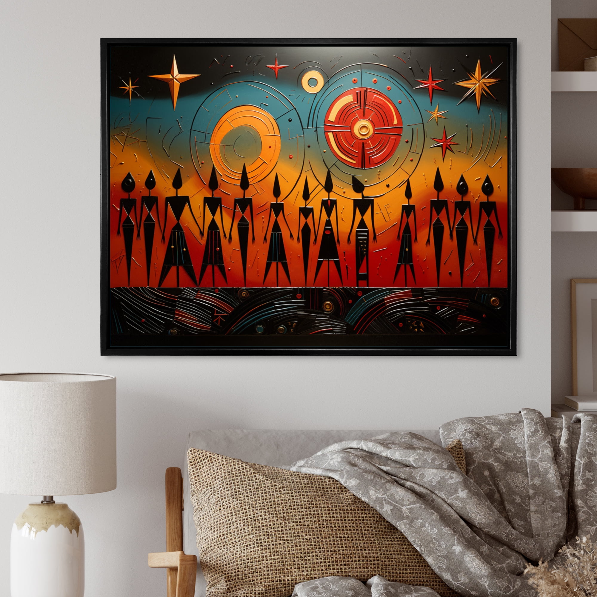 Designart "African Tribal flow VI" African Tribes Floater Framed Wall ...
