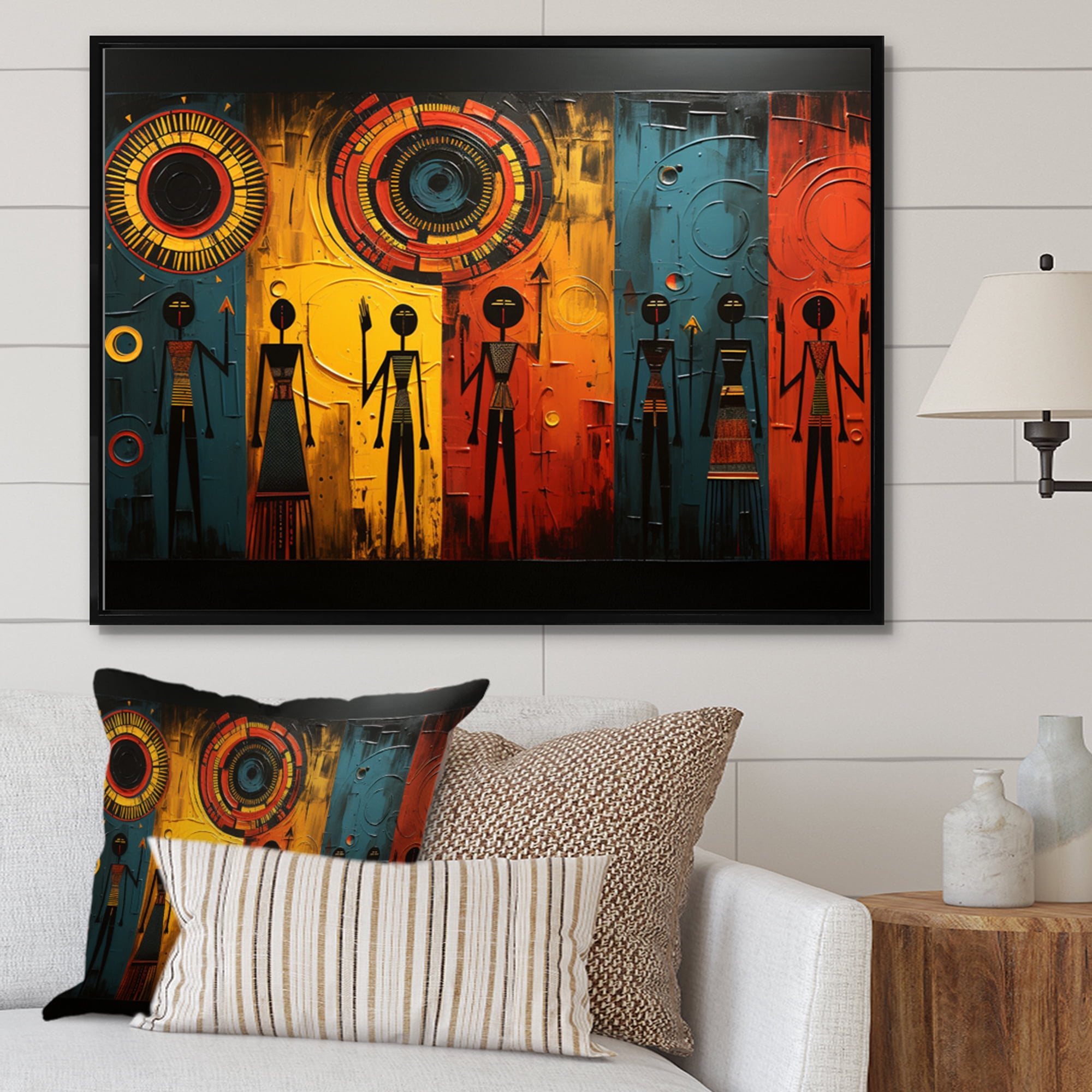 Designart "African Tribal flow VII" African Tribes Floater Framed Wall ...