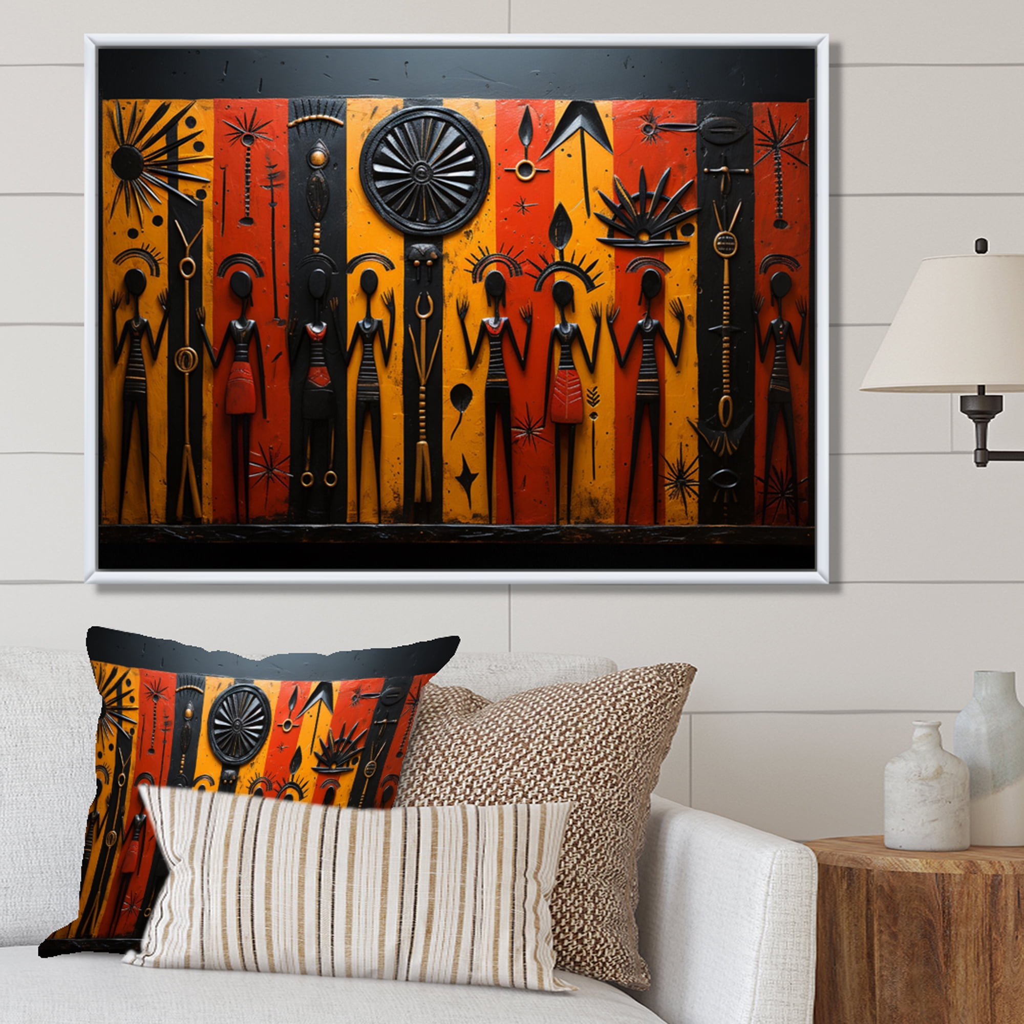 Designart "African Tribal flow X" African Tribes Floater Framed Wall ...