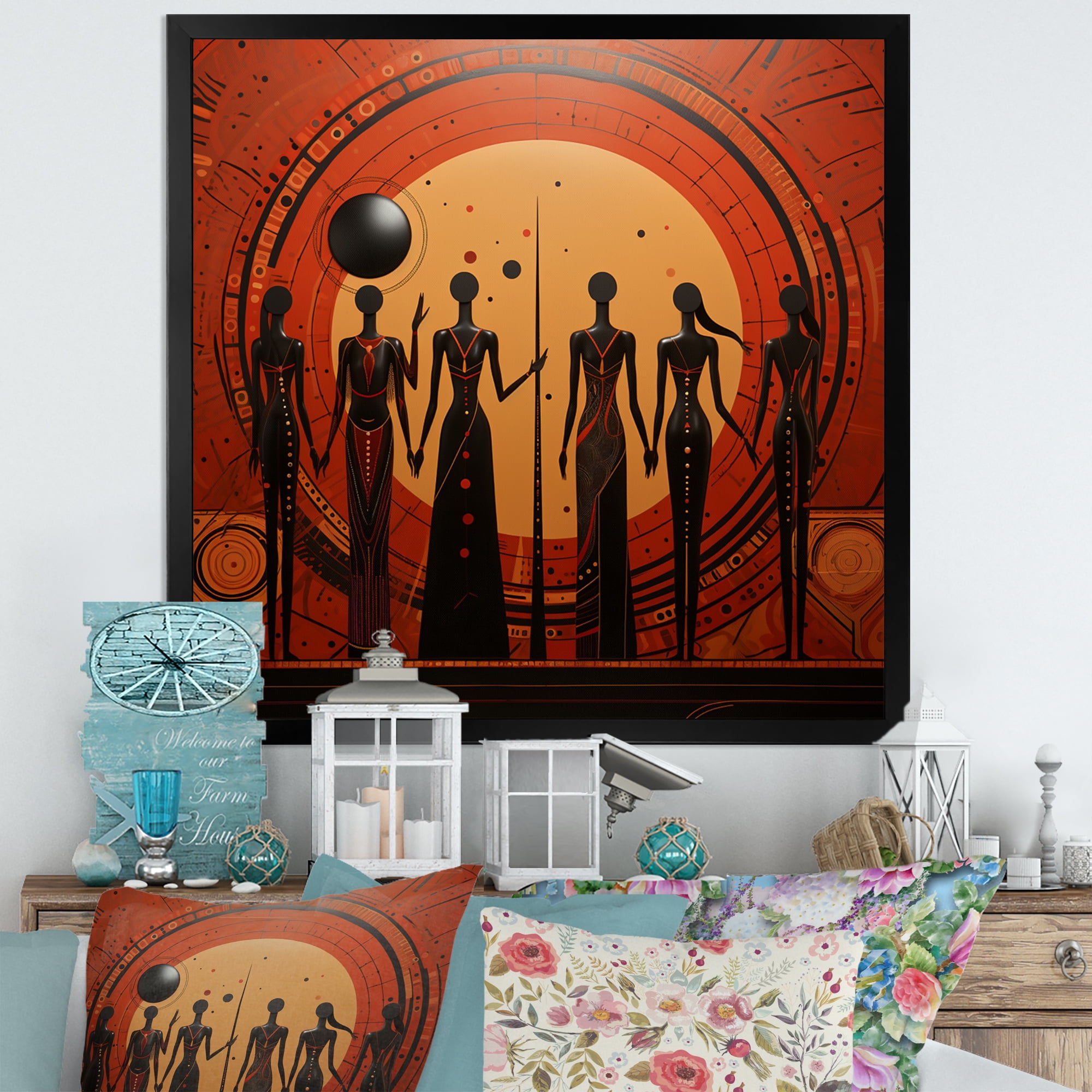 Designart "African Tribal flow XIV" African Tribes Floater Framed Wall ...