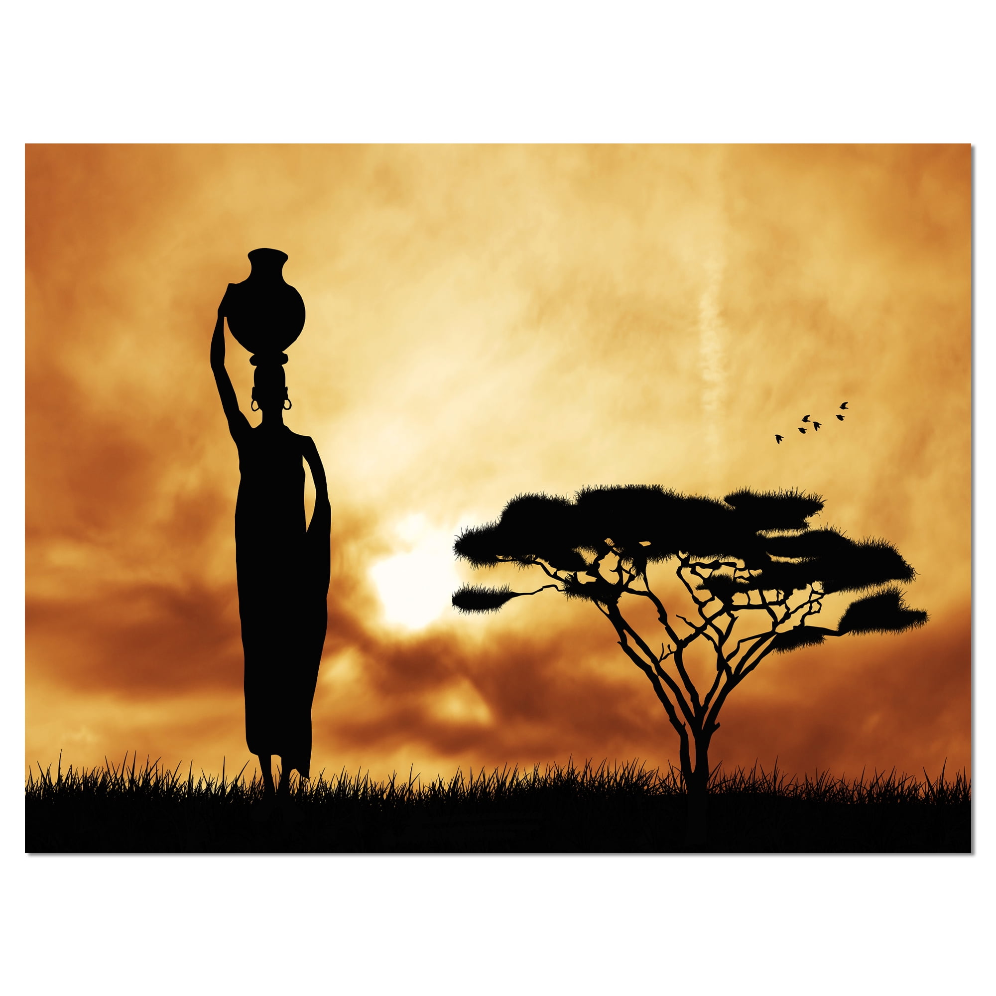 Free Shipping! Designart African Woman and Lonely Tree Landscape Canvas ...