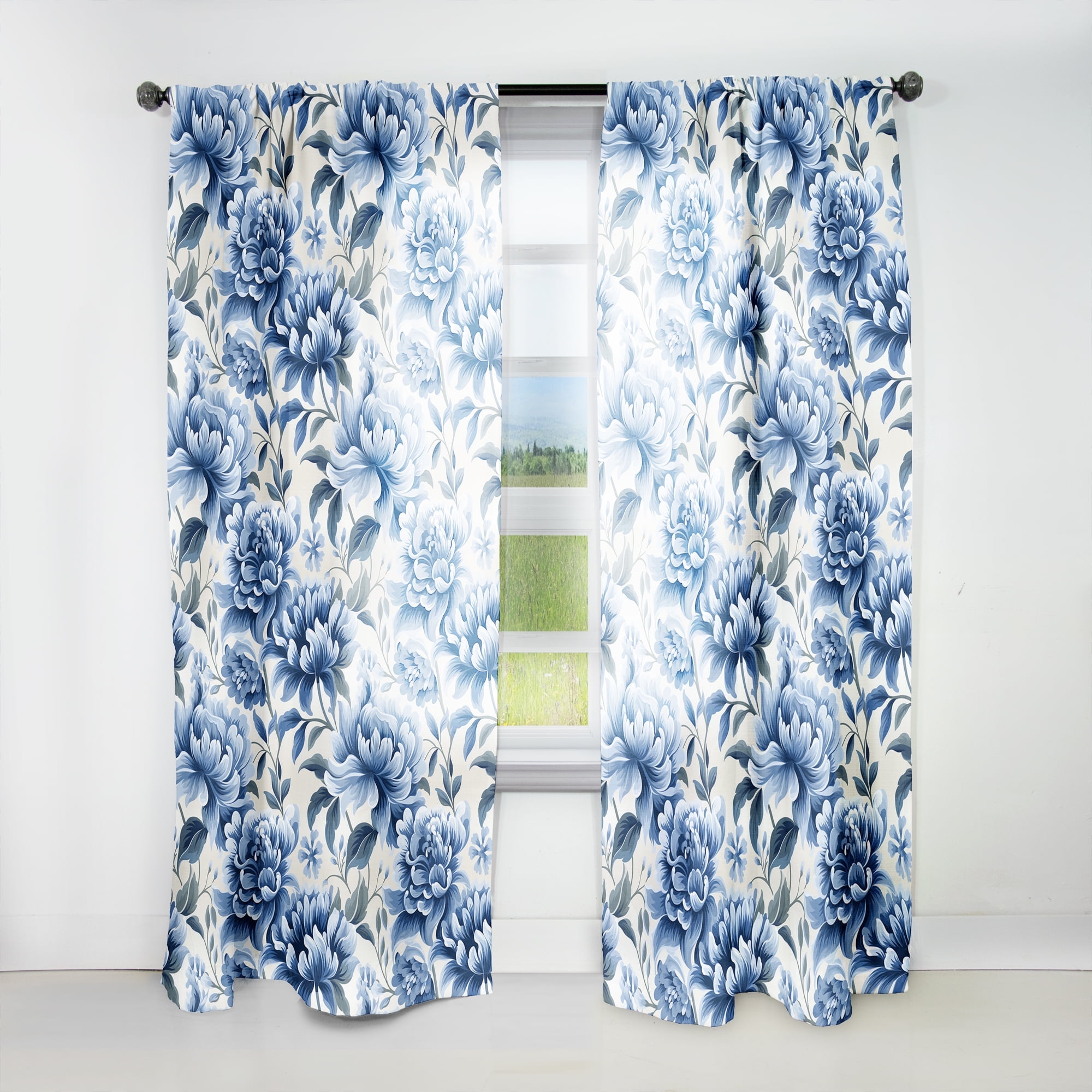 Designart "Airy Blue Damask Serenity" Damask Bohemian Curtain, Damask ...