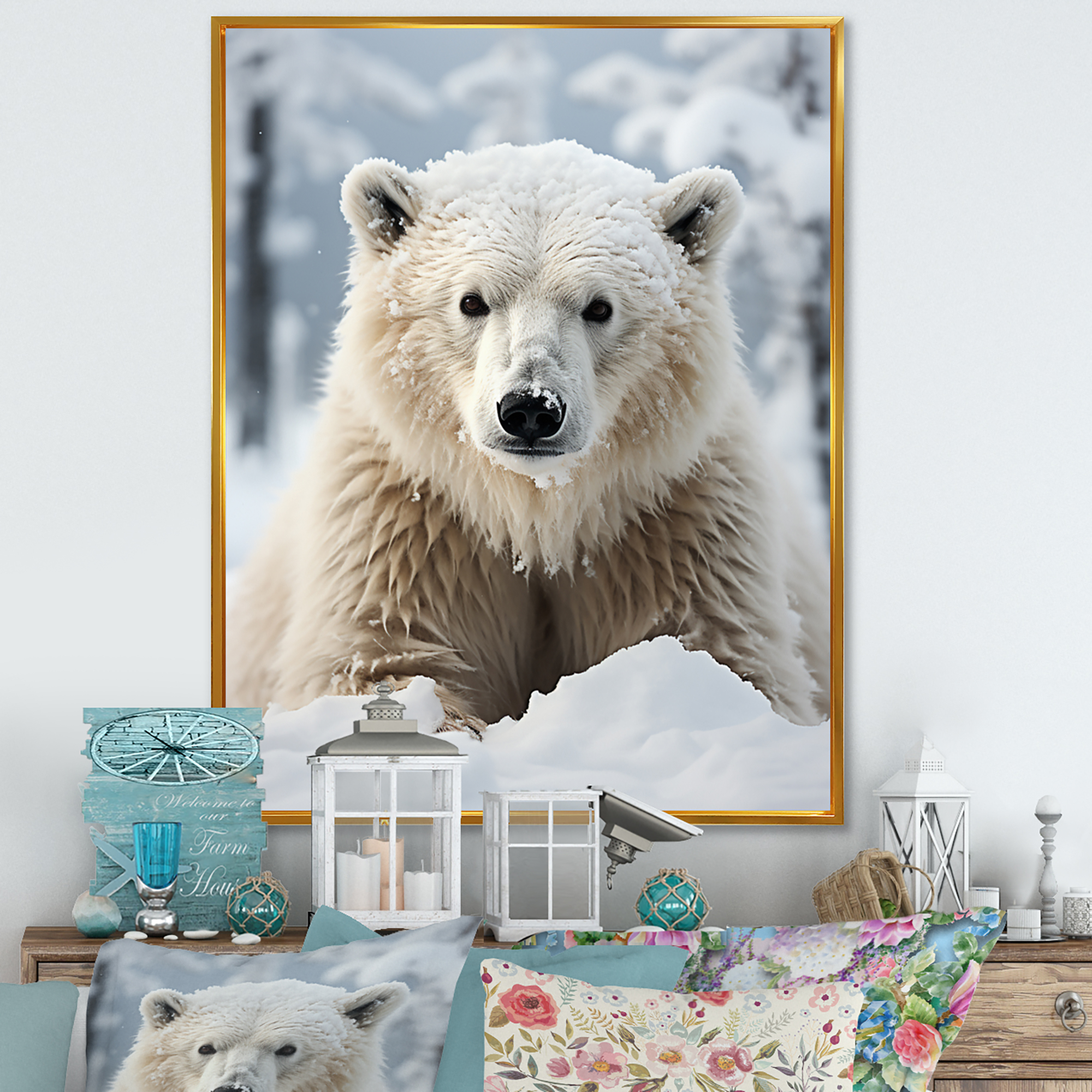 Designart "Alaska Arctic Meeting" Animals Floater Framed Wall Decor ...