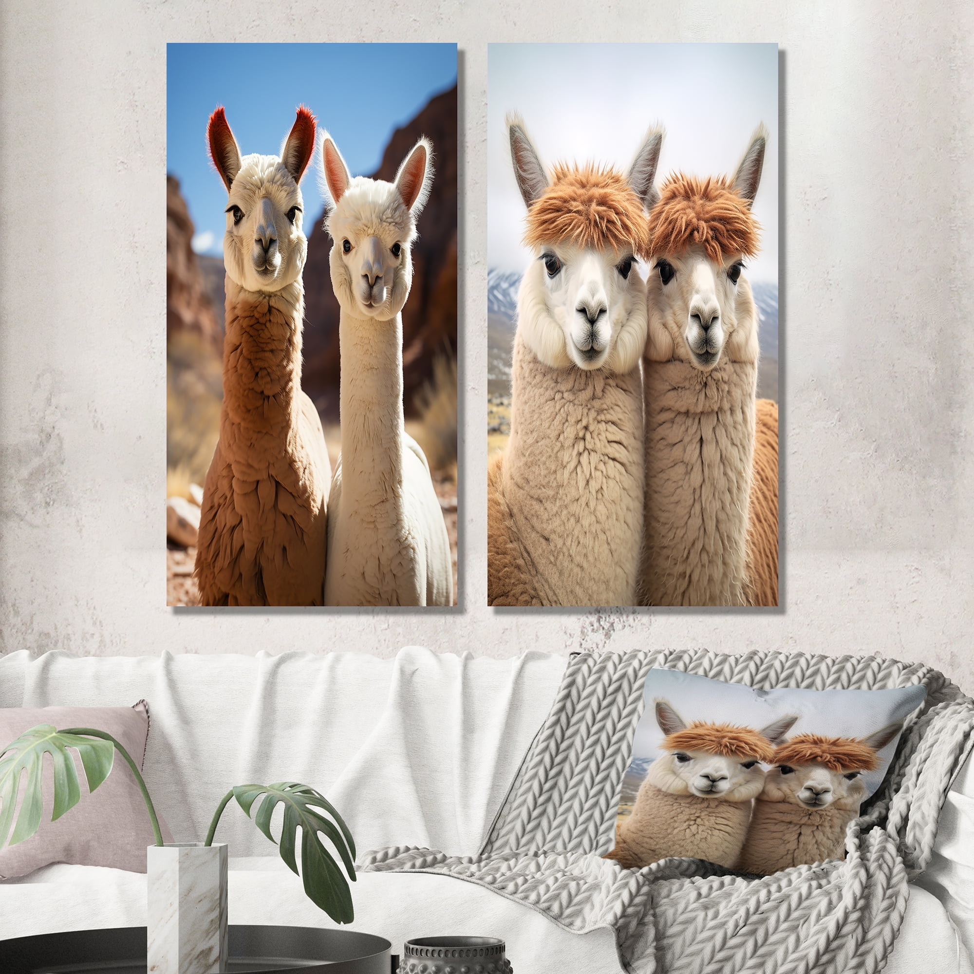 Designart "Alcapas Soft Protectors" Alpacas Wall Art Set Of 2 - Beige ...