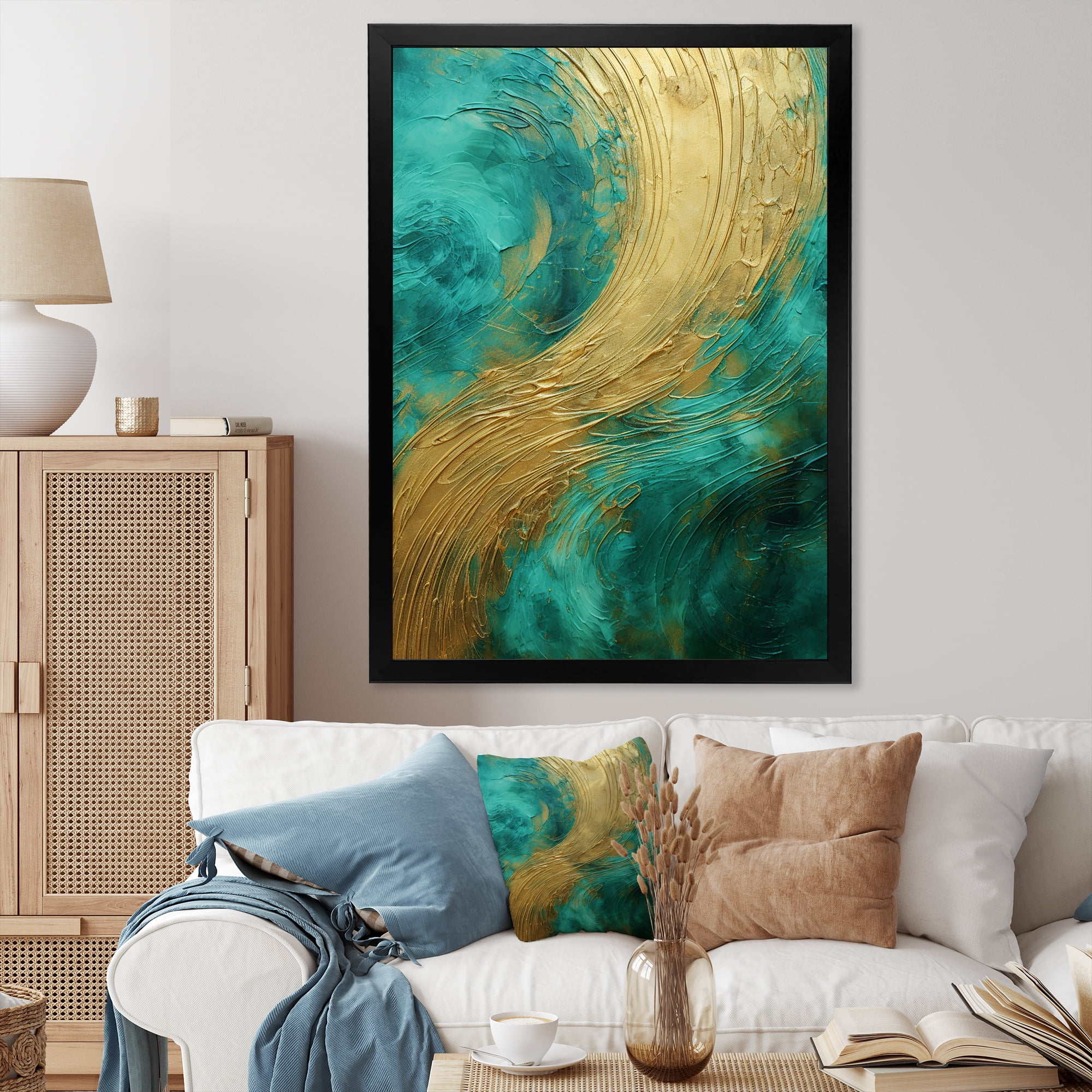Designart "Alchemical Spiral Of Gold Teal Oceans IV" Abstract Spirals ...