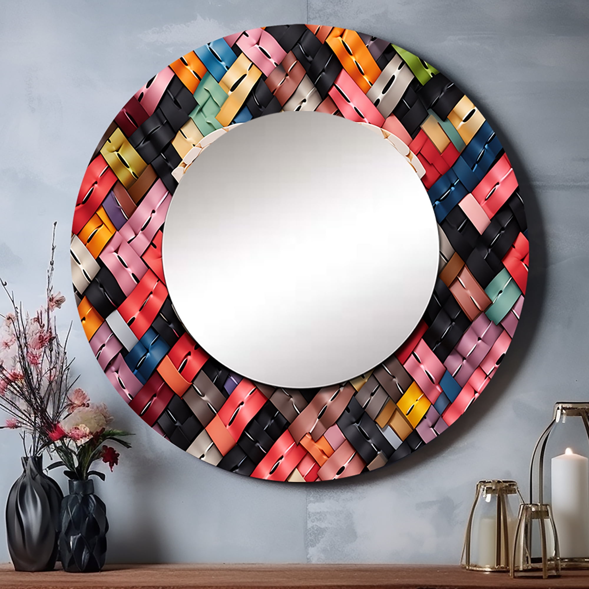 Designart "All Stylish Brands Logo I" Fashion Pink Large Round Mirror ...