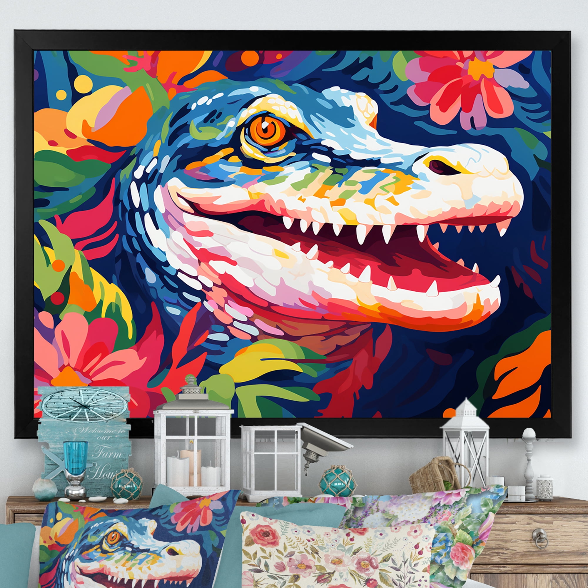 Designart "Alligator Artistry in Pop Art Style I" Animals Framed Wall ...