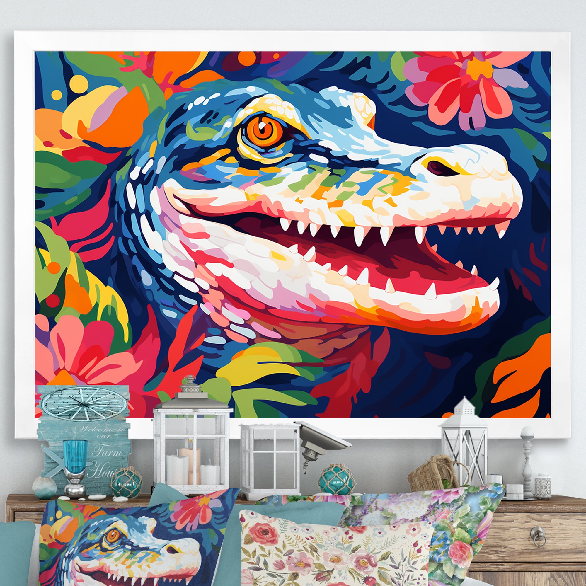 Designart "Alligator Artistry in Pop Art Style I" Animals Framed Wall ...