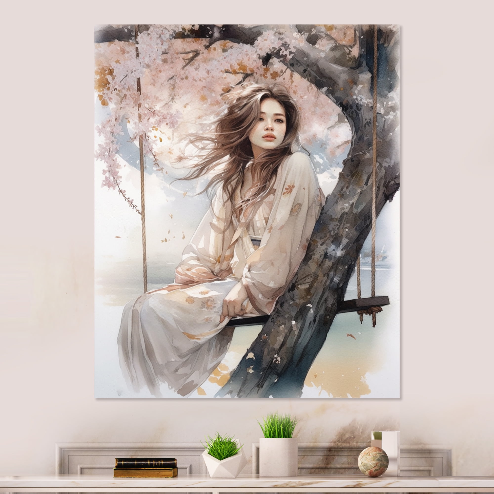Designart "Alluring Lady Beneath a Willow Tree I" Fashion Woman Metal ...