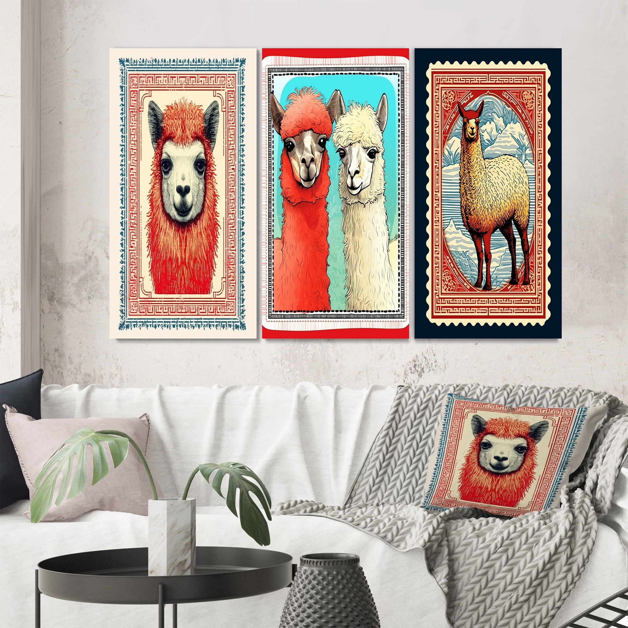 Designart "Alpaca Portrait Retro Stamp Illustration II" Alpaca Wall Art ...
