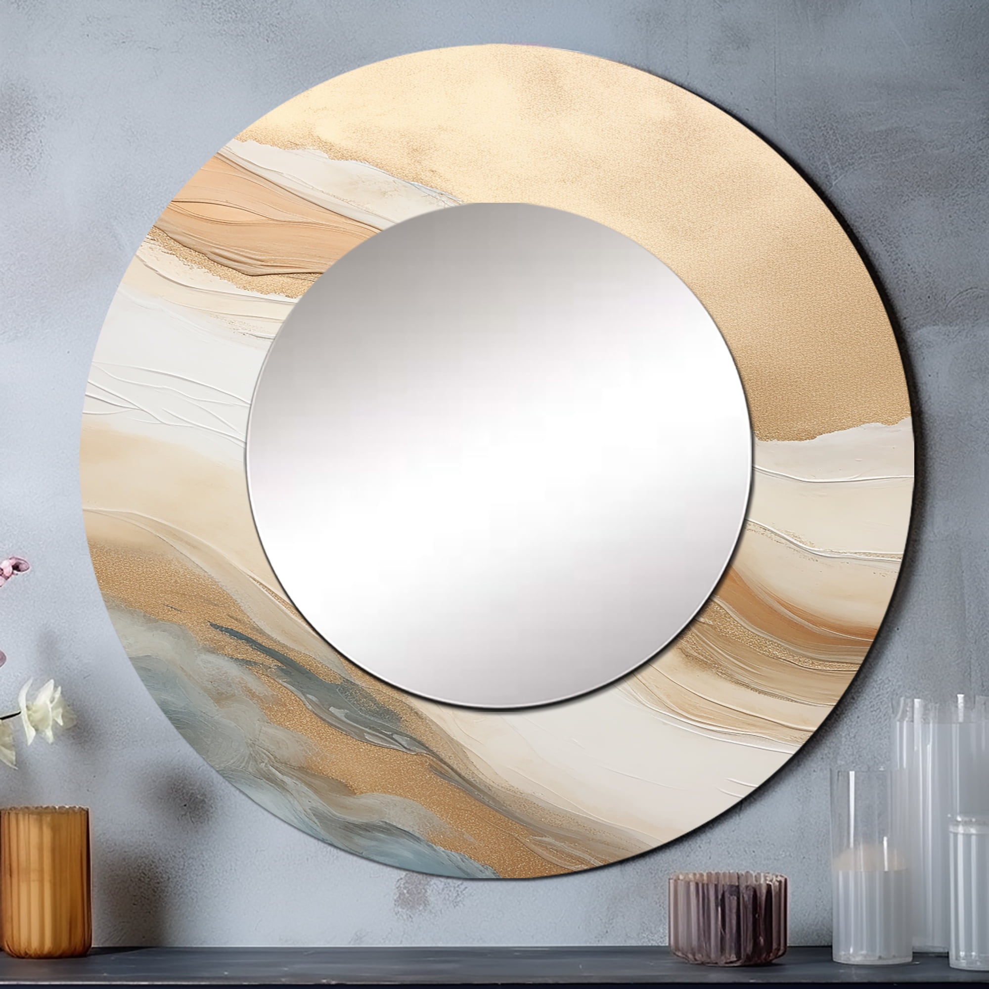 Designart "Amber And Azure Seashore Sand Blend" Abstract Shapes Round ...