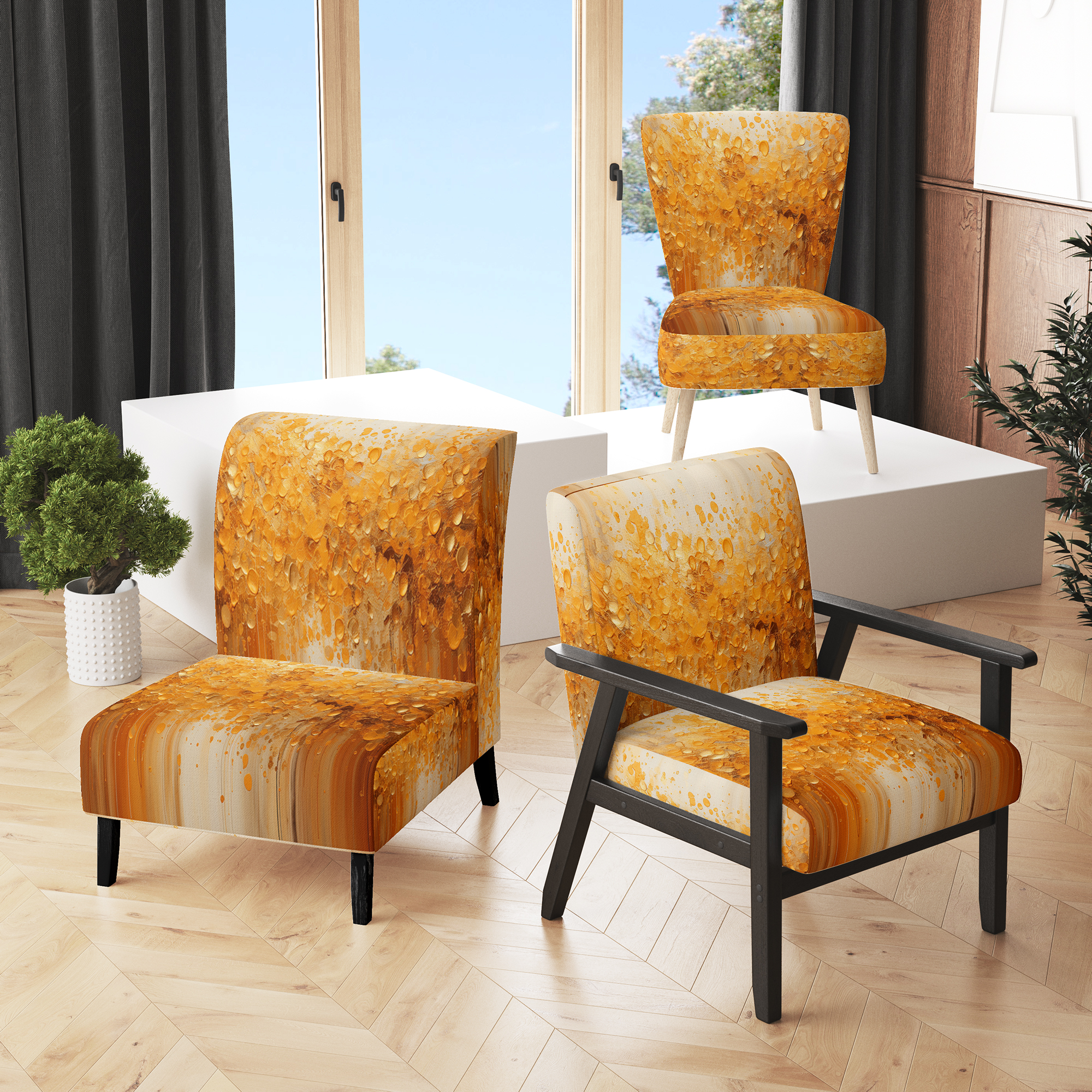 Designart "Amber Glow III" Upholstered Abstract Landscape Accent Chair ...