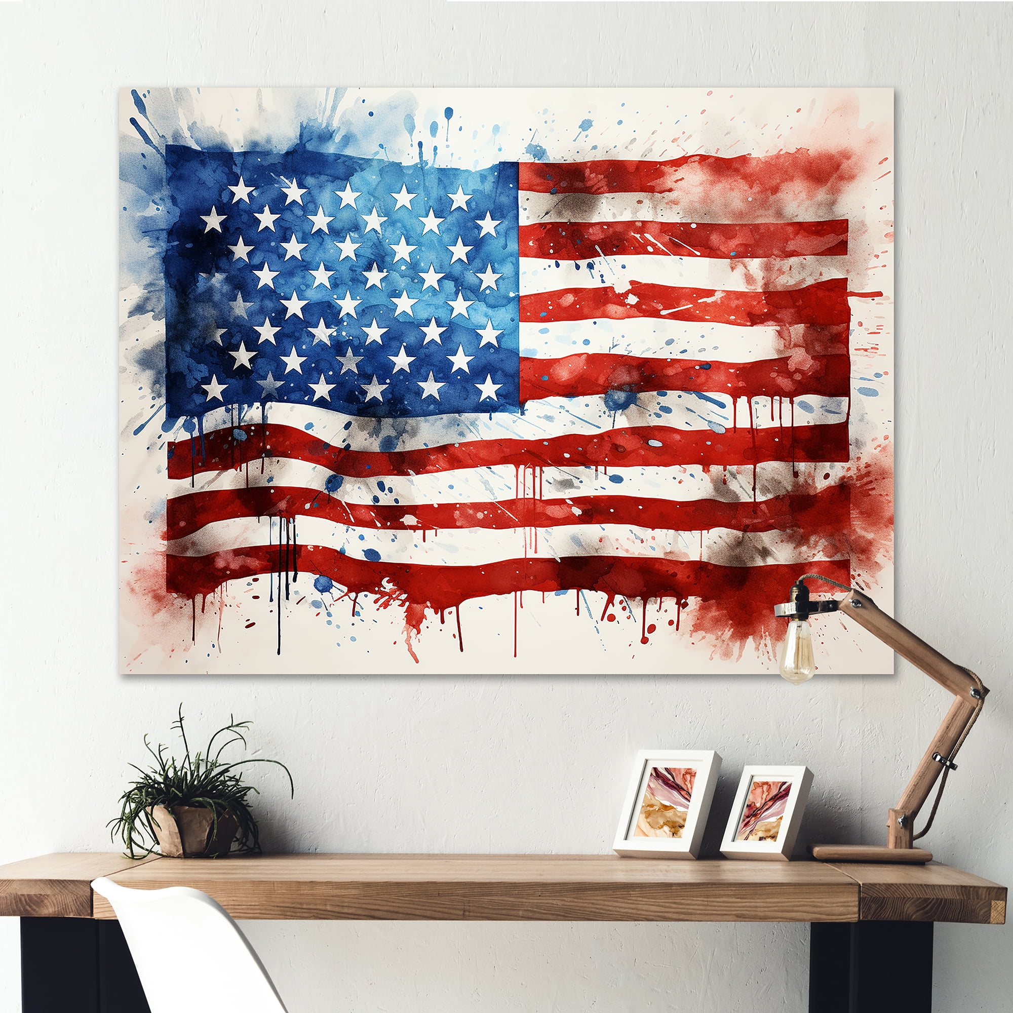 Designart "American Flag in Watercolor I" Extra Large Abstract Wall Art ...