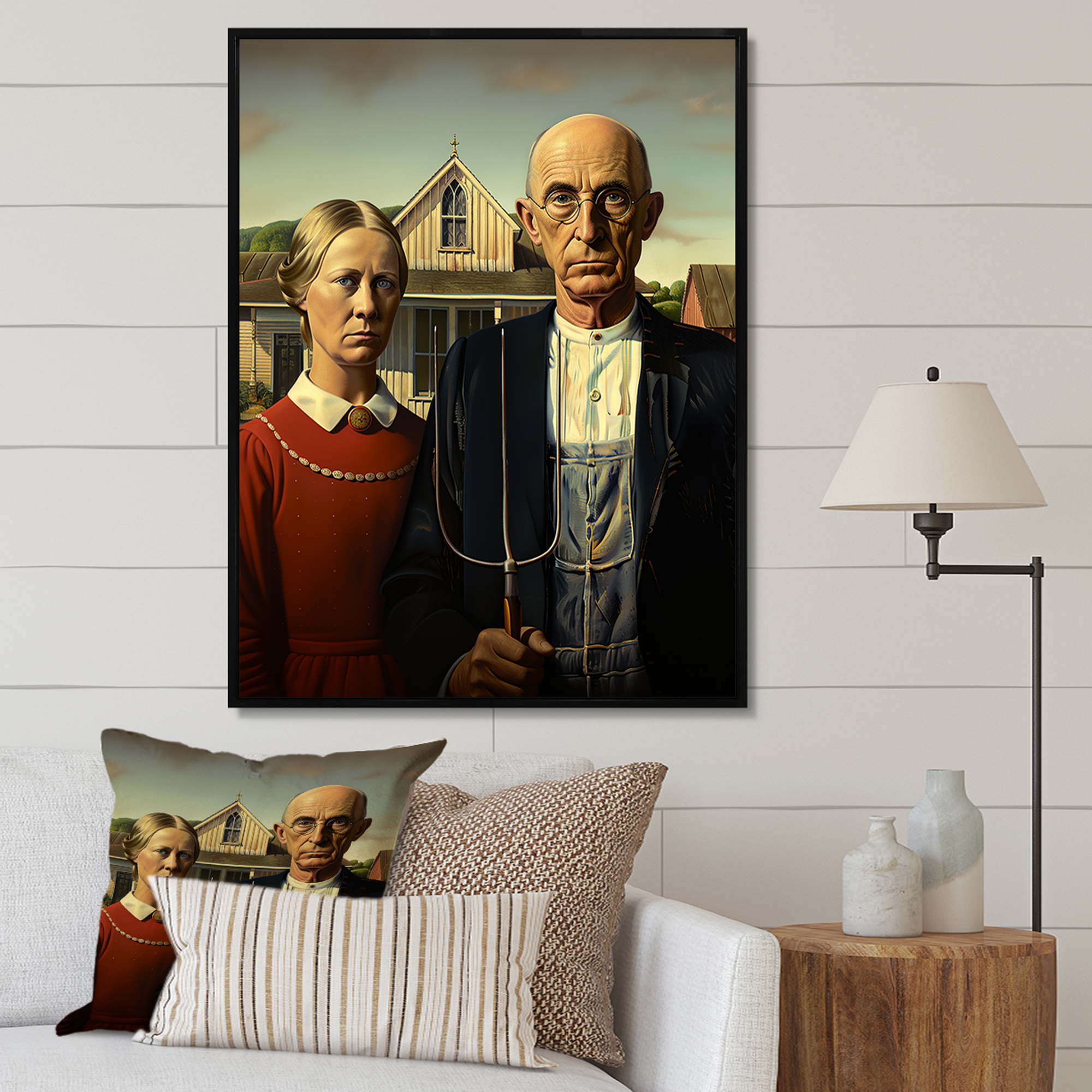 Designart "American Gothic A Masterpiece by Grant" Masterpiece Floater ...