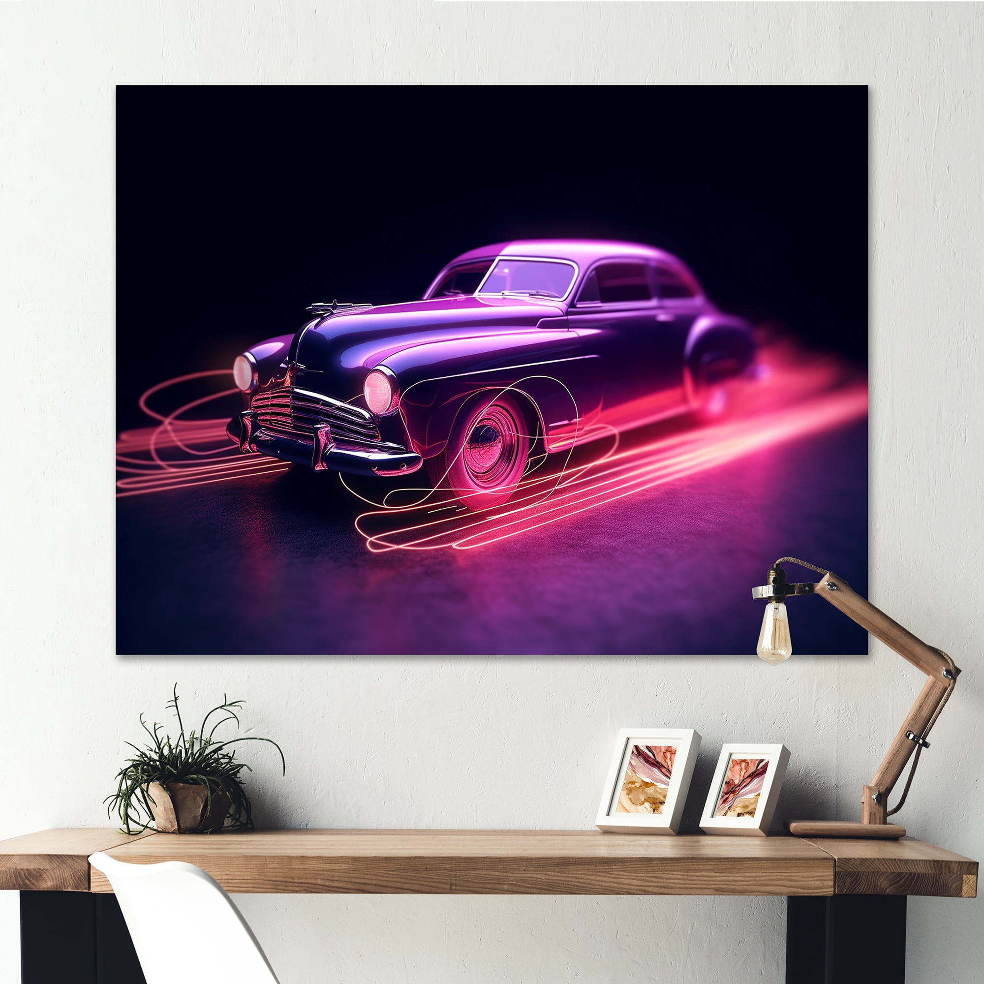 Designart "American Muscle Car In Neon Brilliance" Cars American Muscle ...