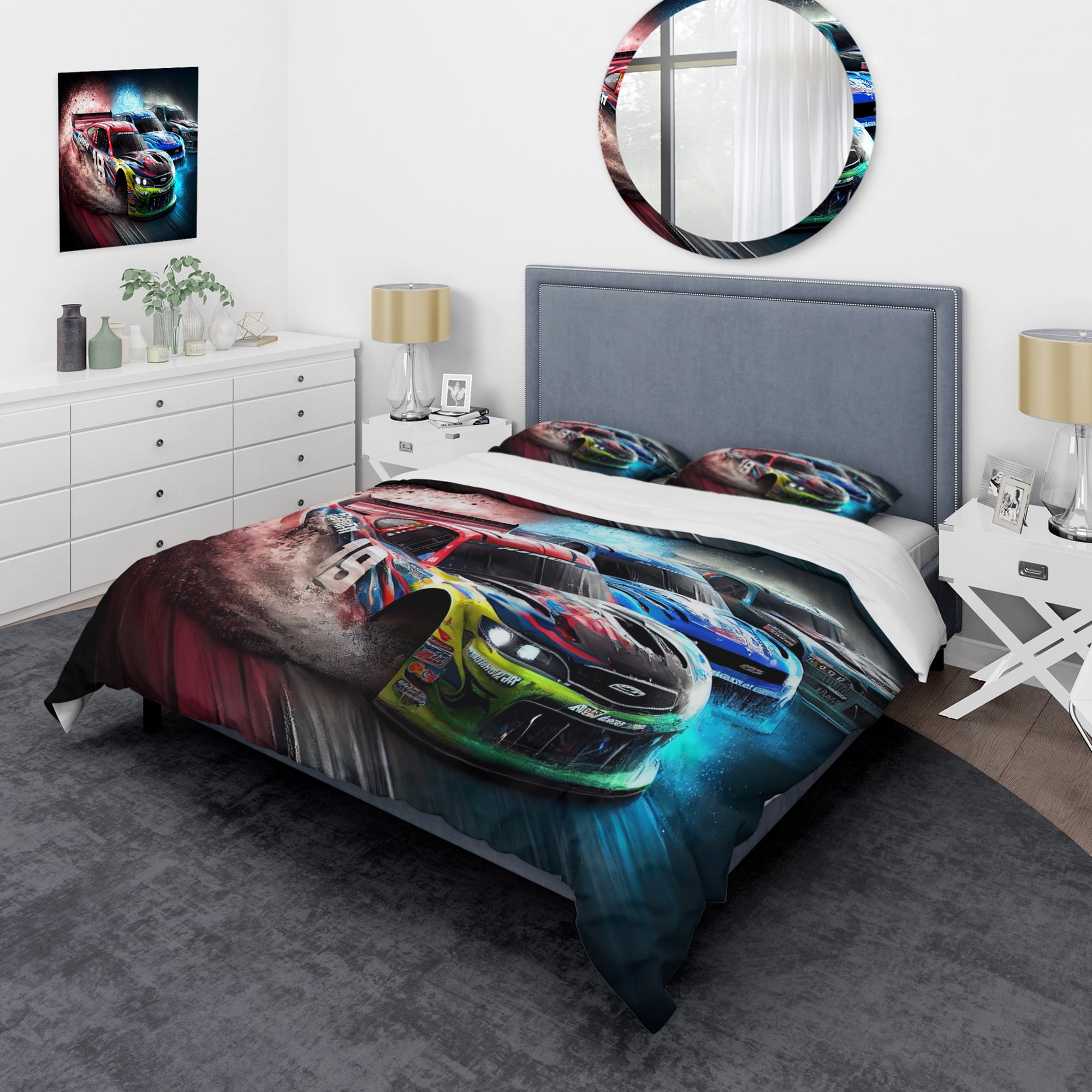 Designart "American Stock Car Thrills V" Modern Bedding Covert Set ...